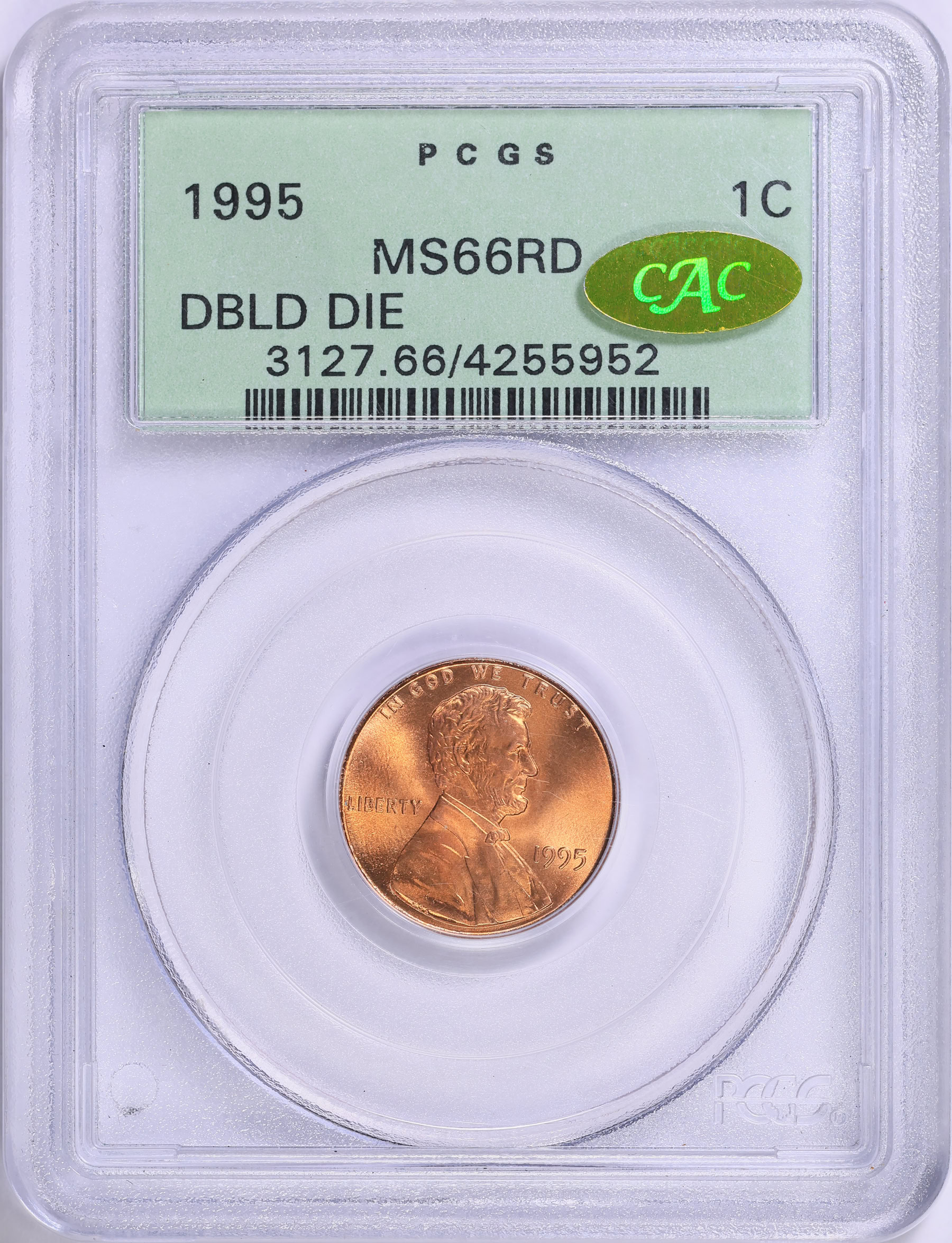1995 Lincoln Cent Doubled Die Obverse PCGS MS-66 RD (CAC Gold) OGH ...