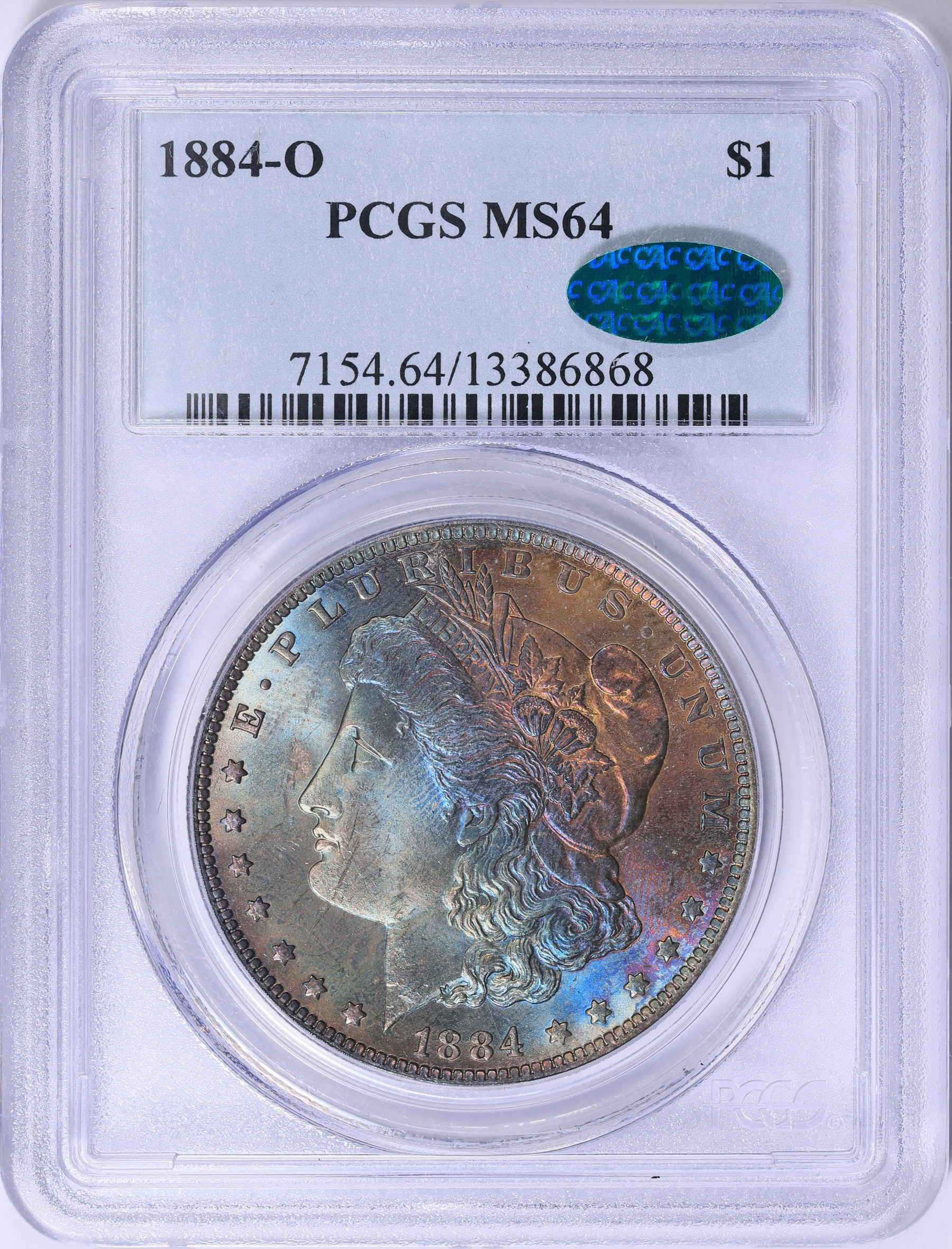 1884-O Morgan Silver Dollar PCGS MS-64 (CAC Green) (Toned) (Item 1800479) | GreatCollections ...