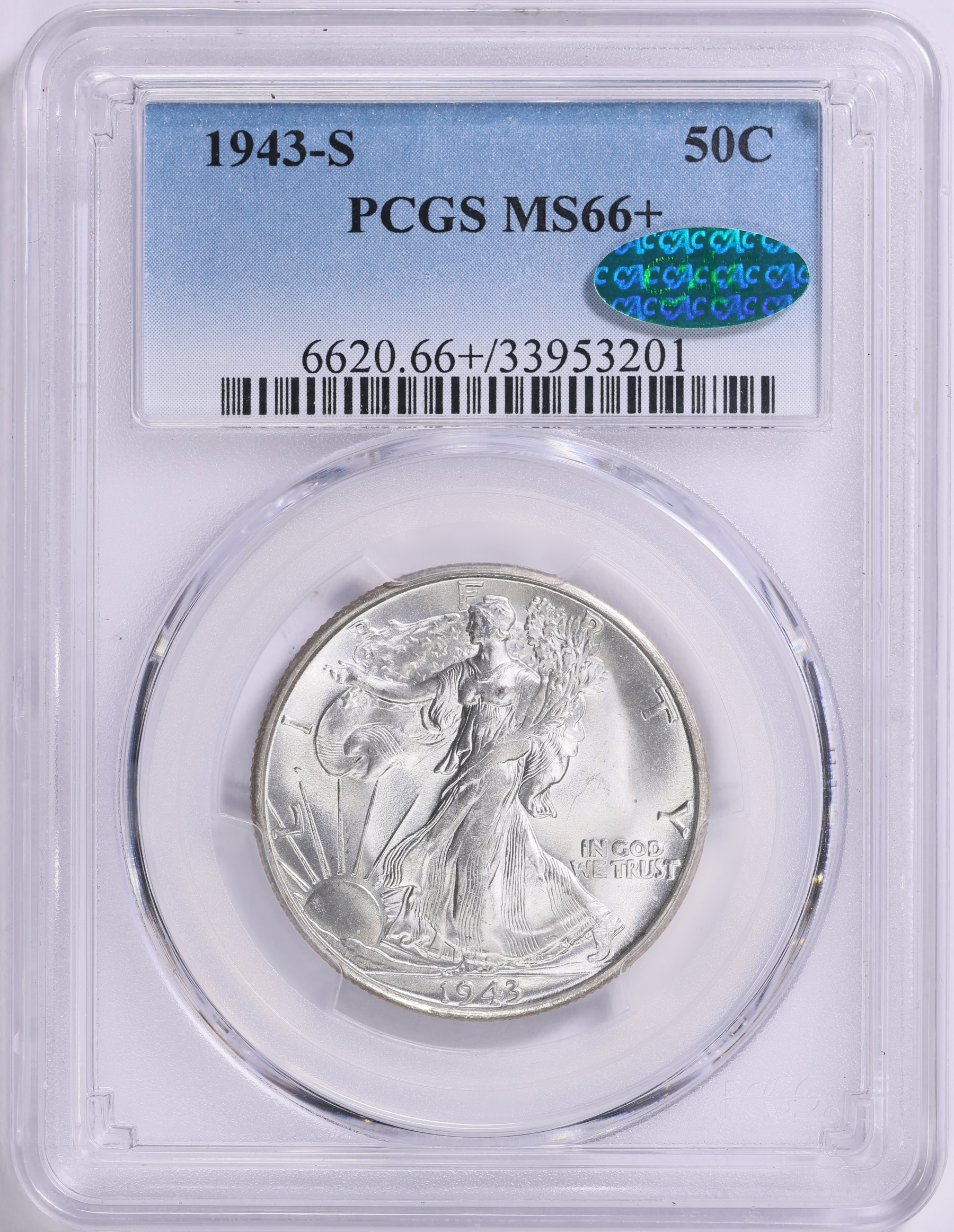 1943-S Walking Liberty Half Dollar PCGS MS-66+ (CAC Green) (Item 1800654) | GreatCollections ...
