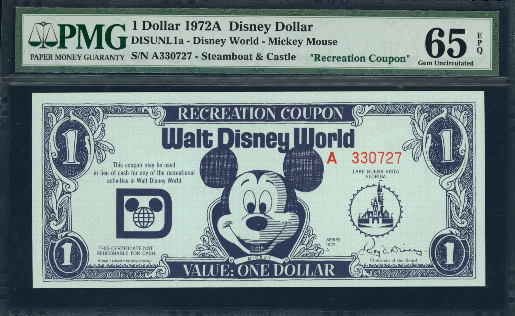 1972A Disney World $1 Disney Dollar Recreation Coupon Mickey Mouse ...