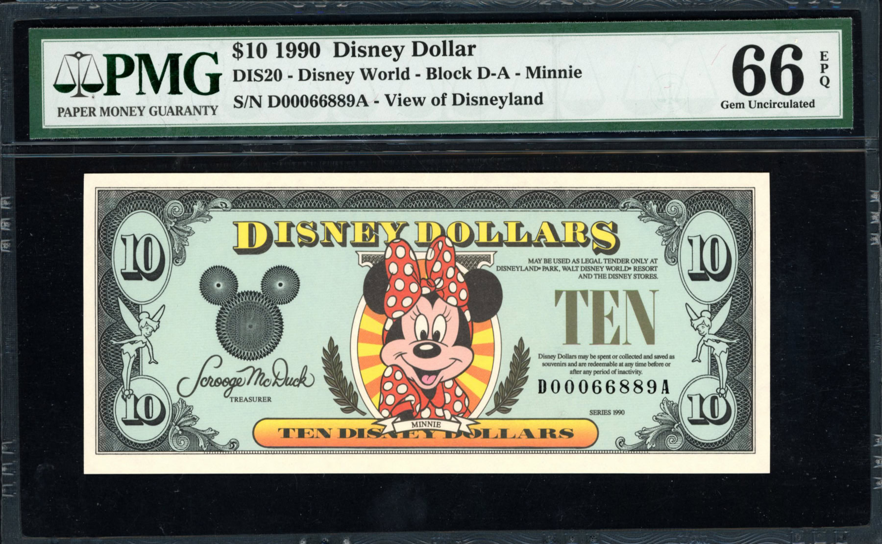 1990 Disney World $10 Disney Dollar Minnie / View of Disneyland DIS20 ...