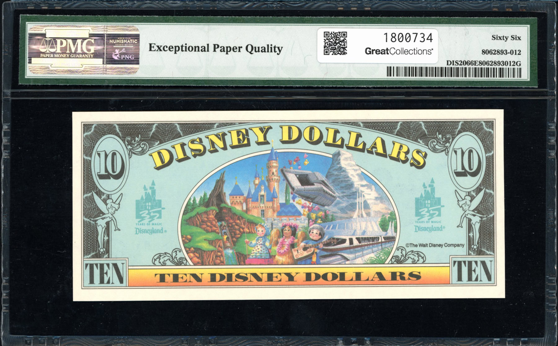 1990 Disney World $10 Disney Dollar Minnie / View of Disneyland DIS20 ...