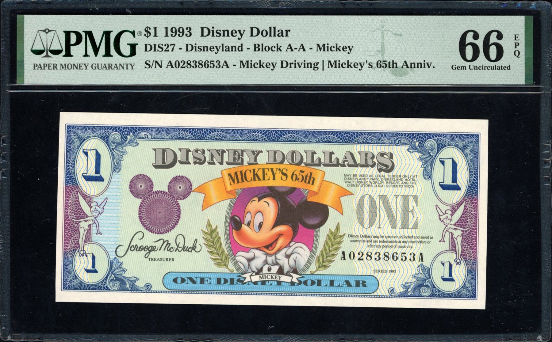 1993 Disneyland $1 Disney Dollar Mickey / Mickey Driving / Mickey's ...