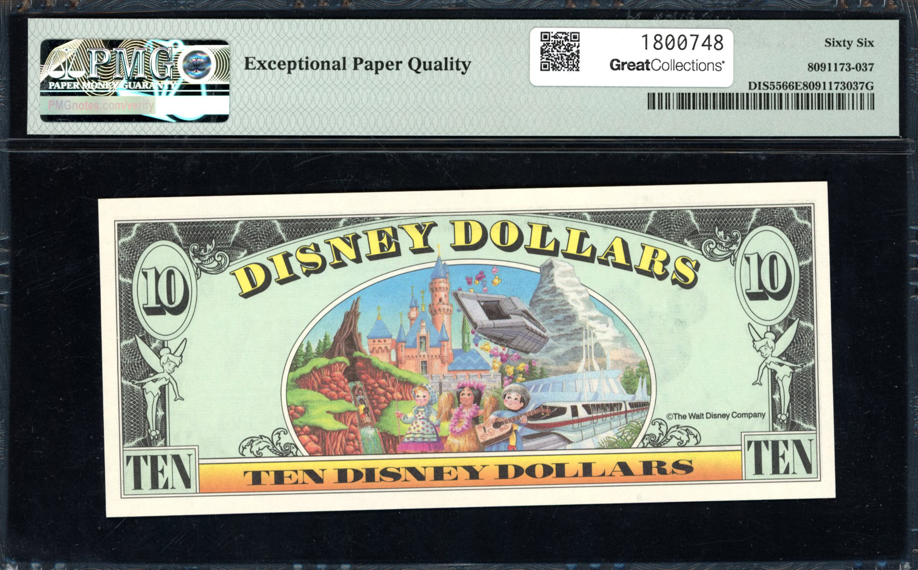 1998 Disneyland $10 Disney Dollar Minnie / View of Disneyland DIS55 PMG ...