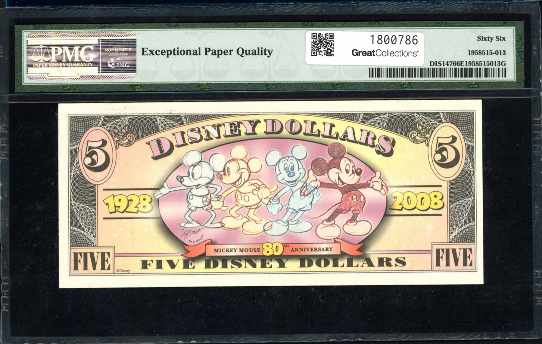 2008 Disney World $5 Disney Dollar Mickey ca. 1955 / Mickey 80th ...