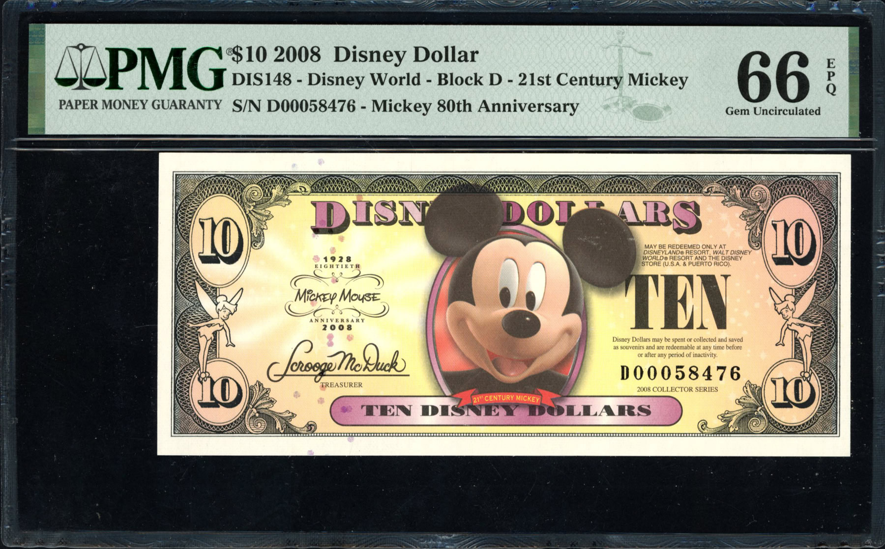2008 Disney World $10 Disney Dollar 21st Century Mickey / Mickey 80th ...