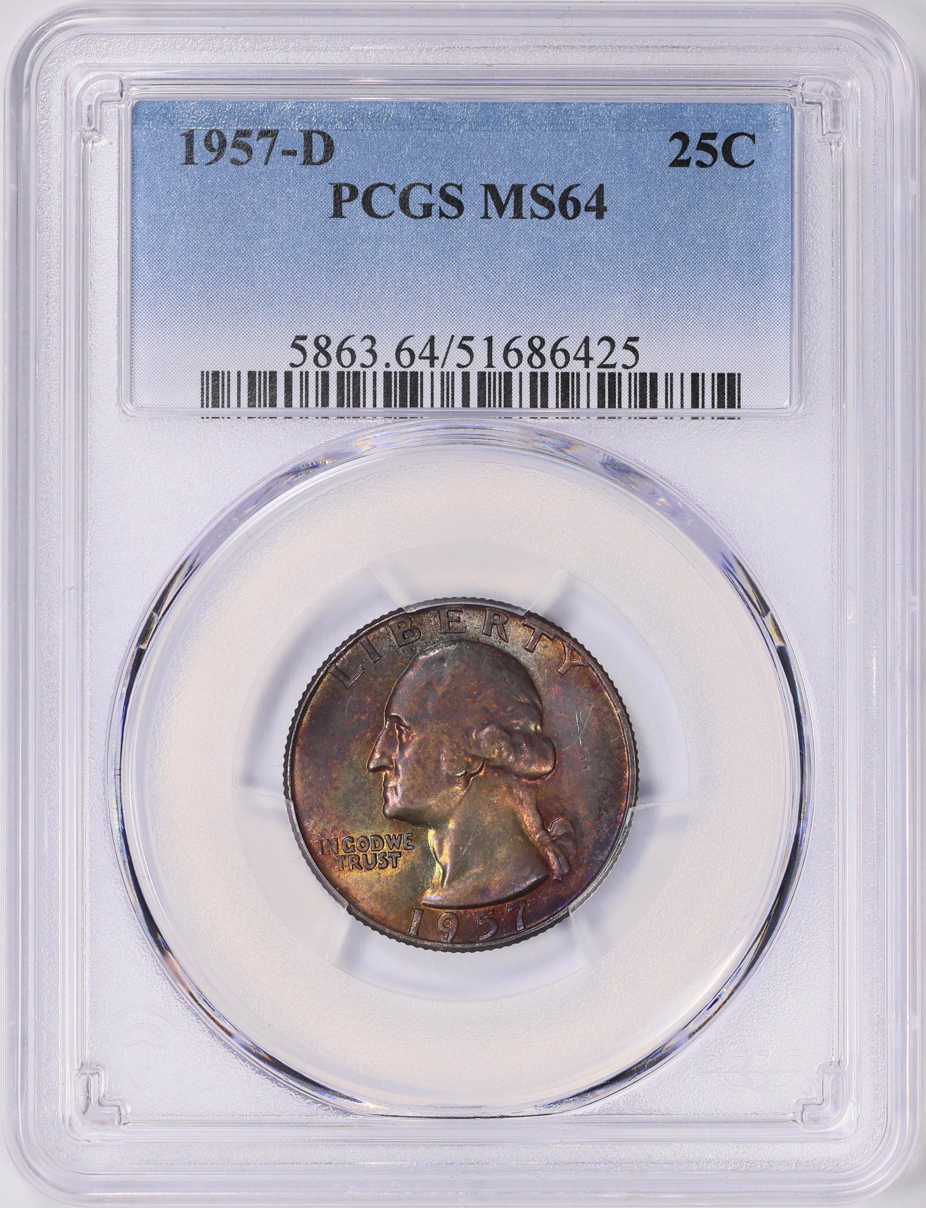 1957-D Washington Quarter PCGS MS-64 (Toned) (Item 1800876) | GreatCollections Coin Auctions