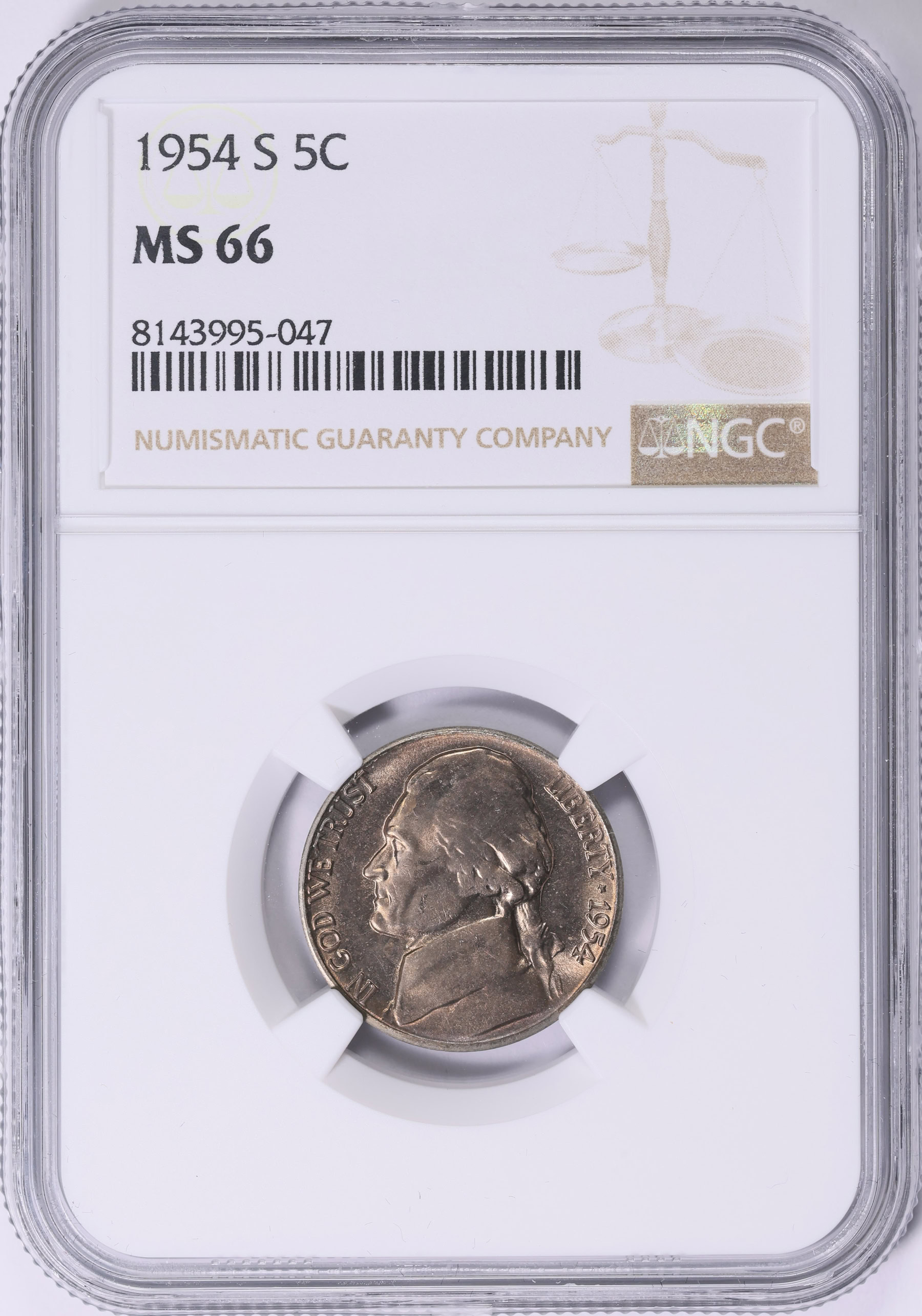 1954-S Jefferson Nickel NGC MS-66 (Toned) (Item 1800894) | GreatCollections Coin Auctions