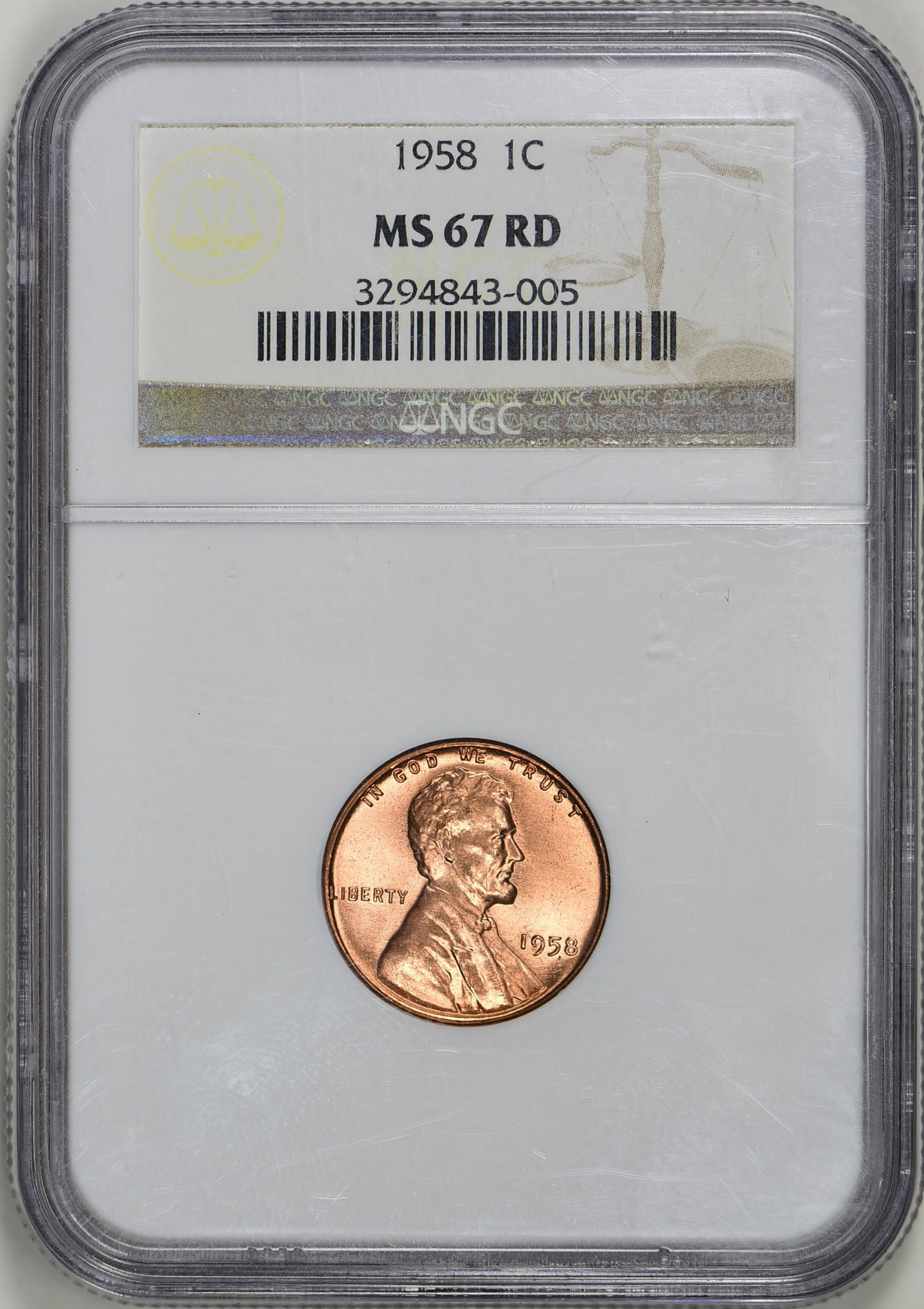 1958 Lincoln Cent NGC MS-67 RD (Item 1800934) | GreatCollections Coin Auctions