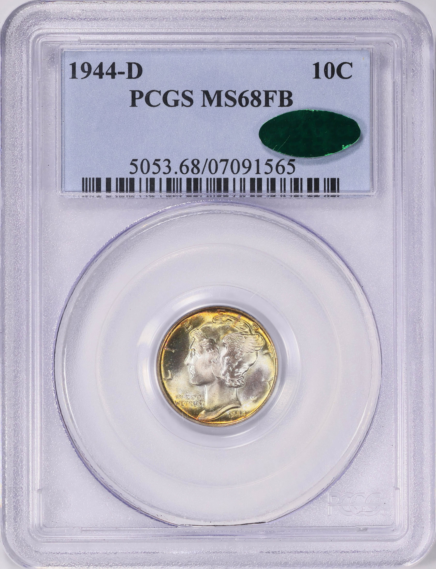 1944-D Mercury Dime PCGS MS-68 FB (CAC Green) (Toned) (Item 1801004) | GreatCollections Coin ...