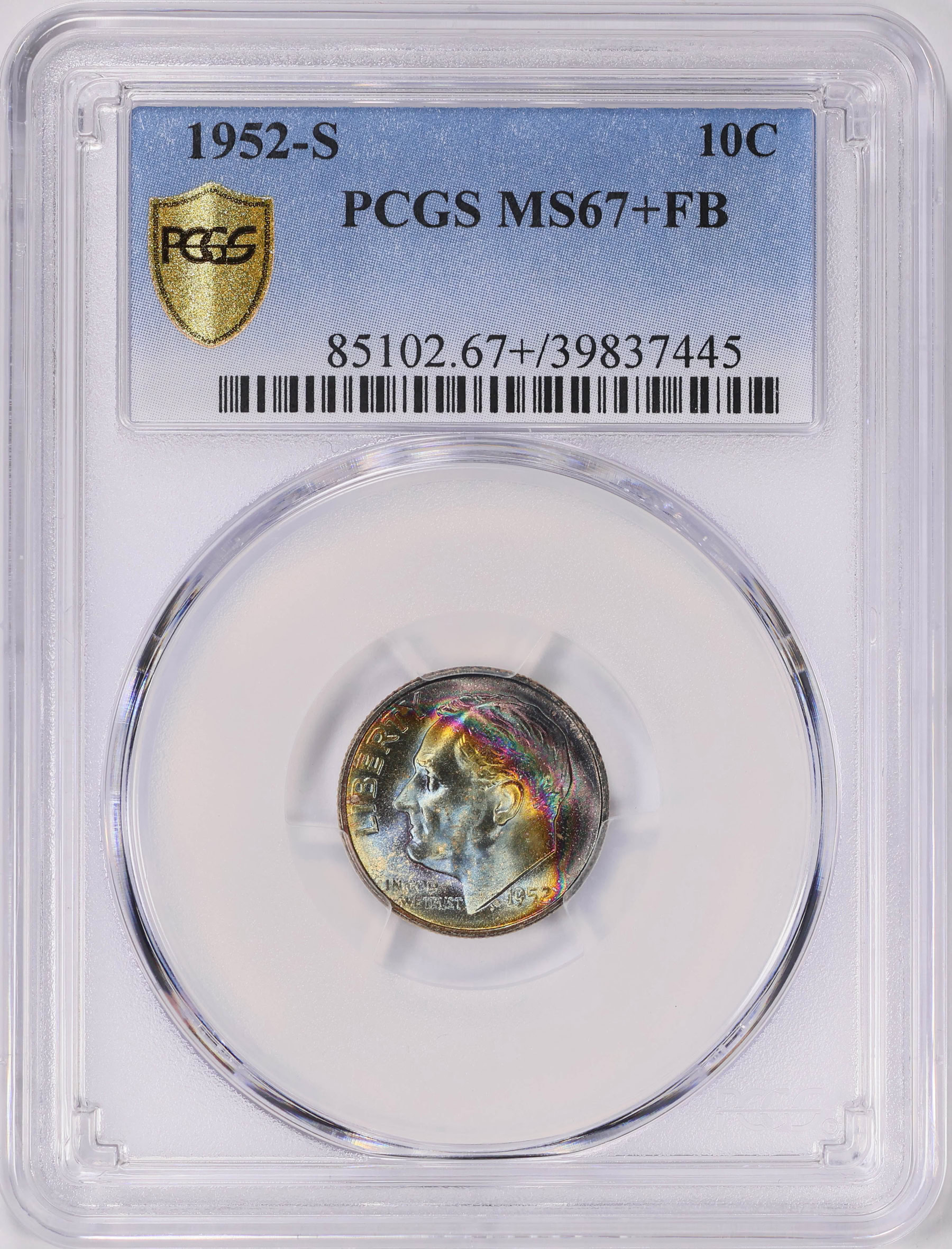 1952-S Roosevelt Dime PCGS MS-67+ FB (Toned) (Item 1801009) | GreatCollections Coin Auctions