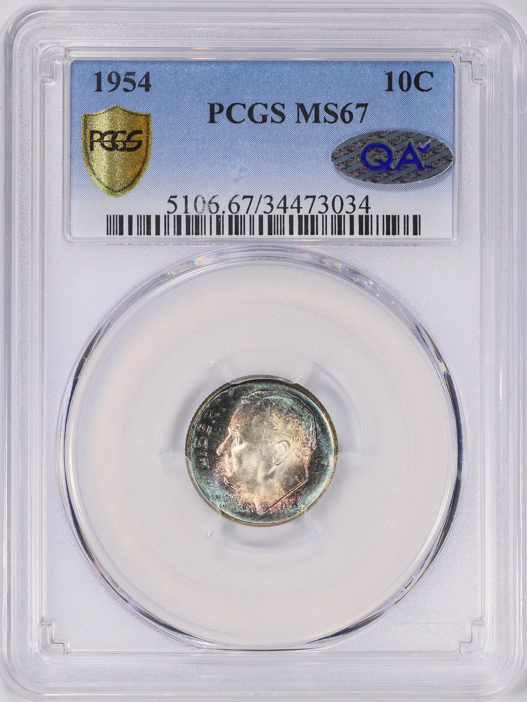 1954 Roosevelt Dime PCGS MS-67 (QA) (Toned) (Item 1801010 ...