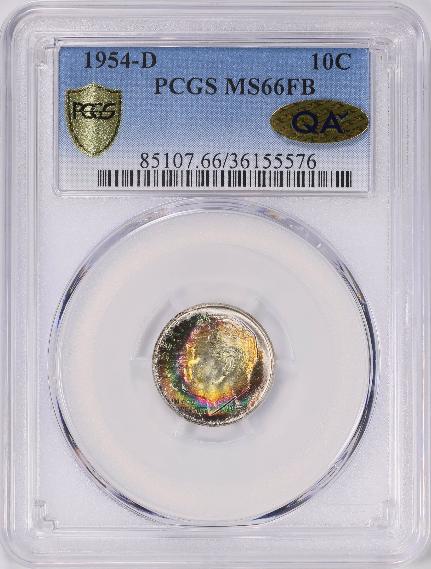 1954-D Roosevelt Dime PCGS MS-66 FB (QA Gold) (Toned) (Item 1801011 ...