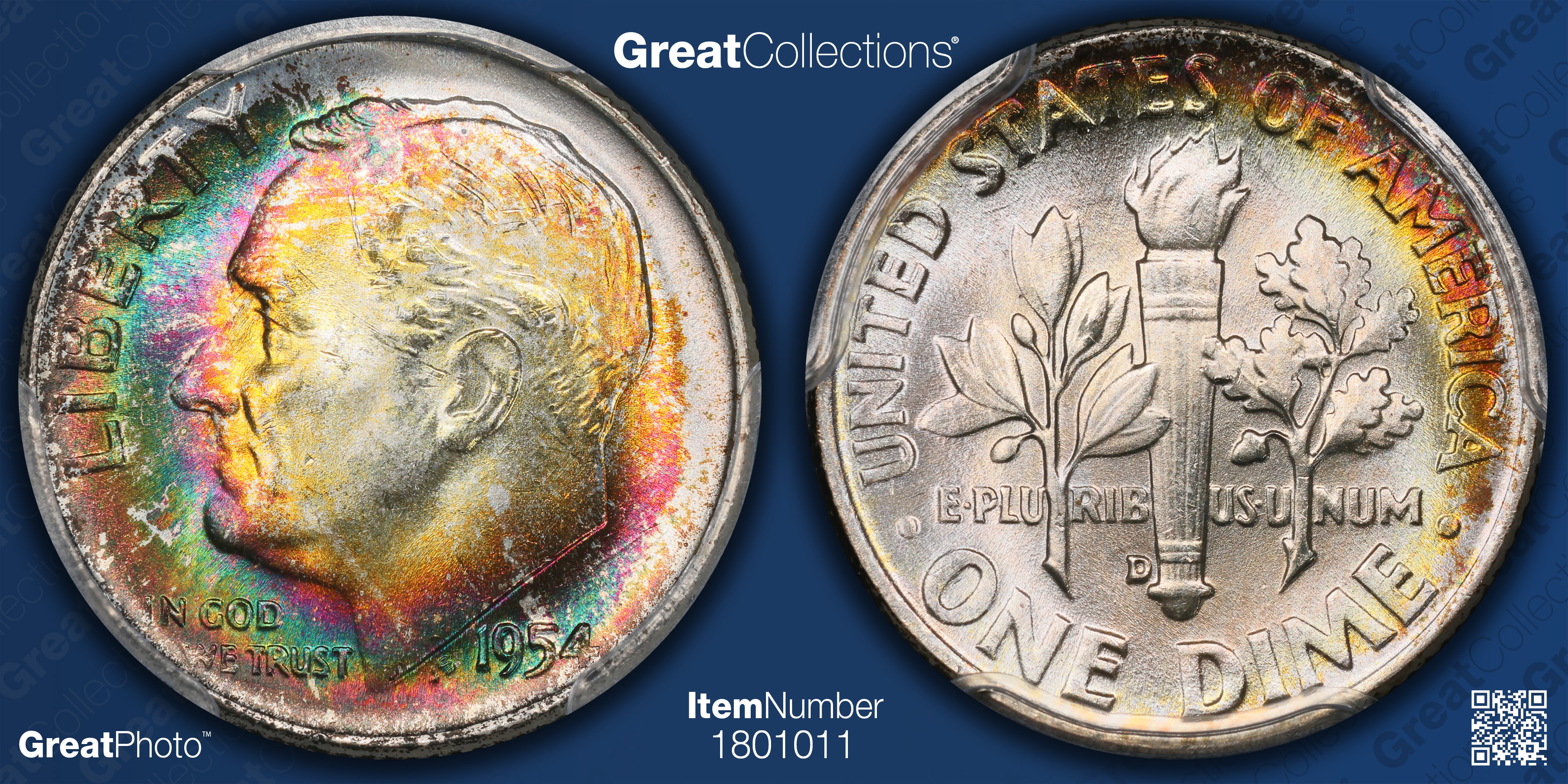 1954-D Roosevelt Dime PCGS MS-66 FB (QA Gold) (Toned) (Item 1801011 ...