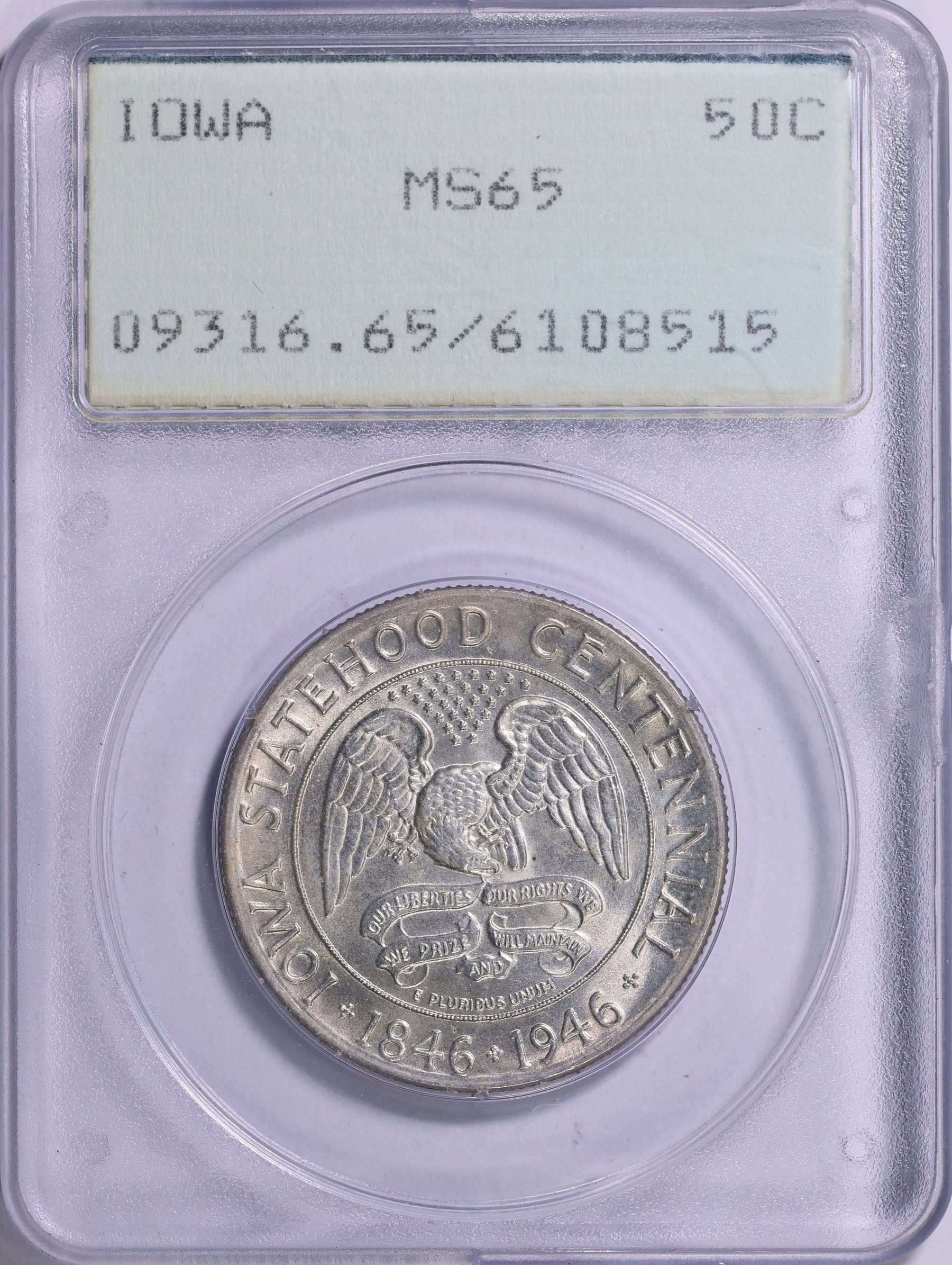 1946 Iowa Centennial Half Dollar PCGS MS-65 OGH (1st Gen) (Item 1801029 ...