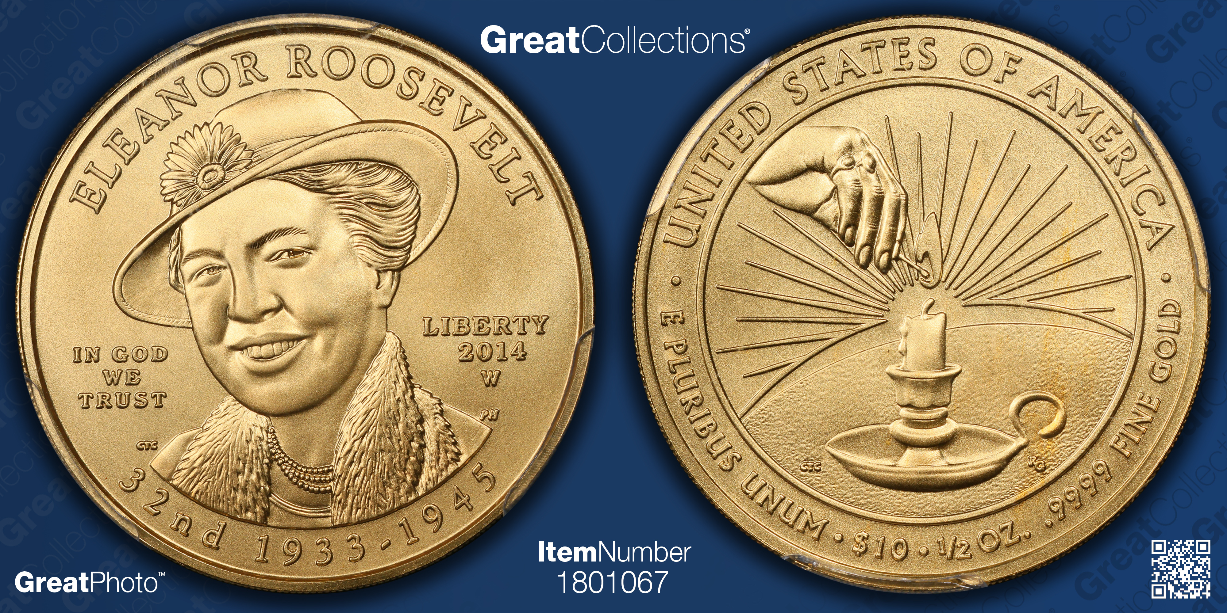 2014-W First Spouse $10 Gold Eleanor Roosevelt First Strike PCGS MS-70 ...