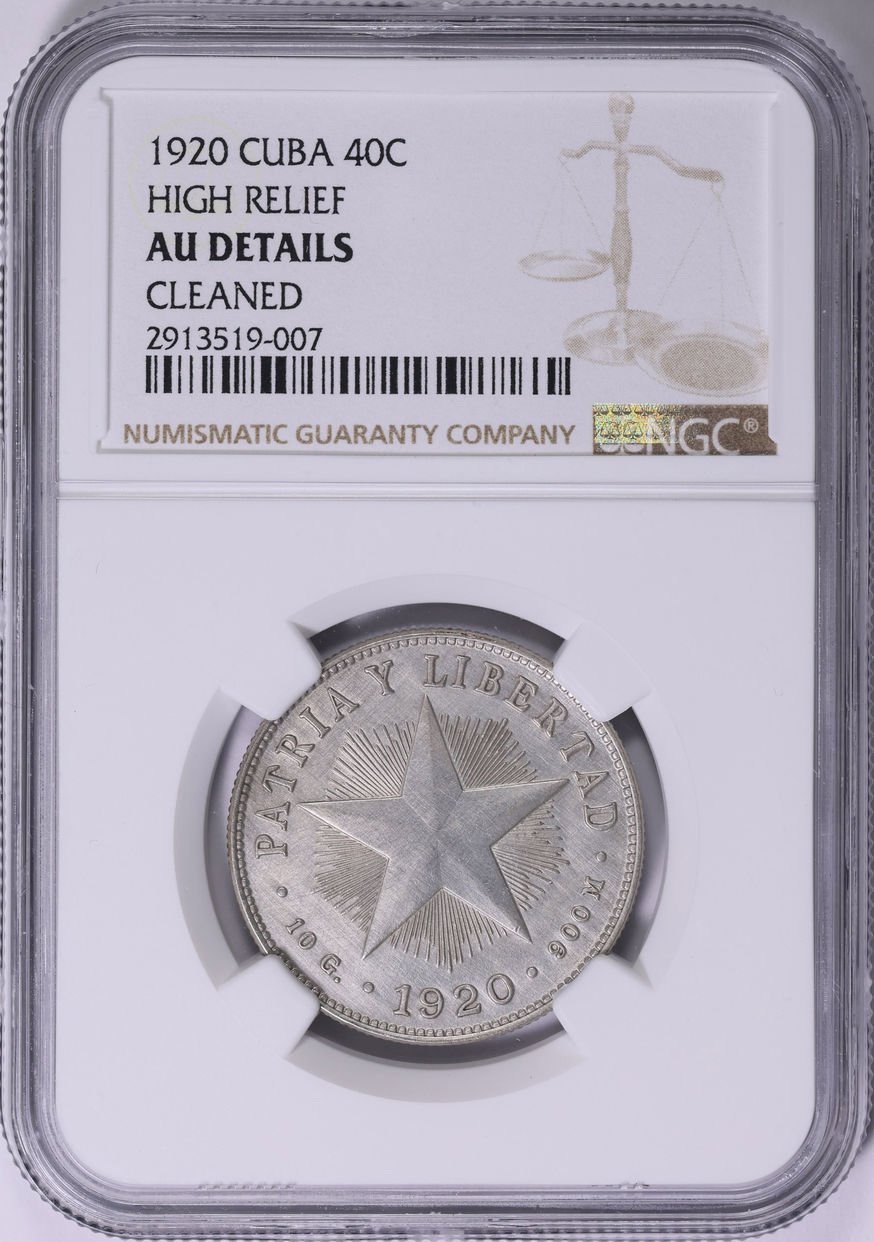 Cuba 1920 Silver 40 Centavos High Relief KM-14 NGC AU Details (Item ...