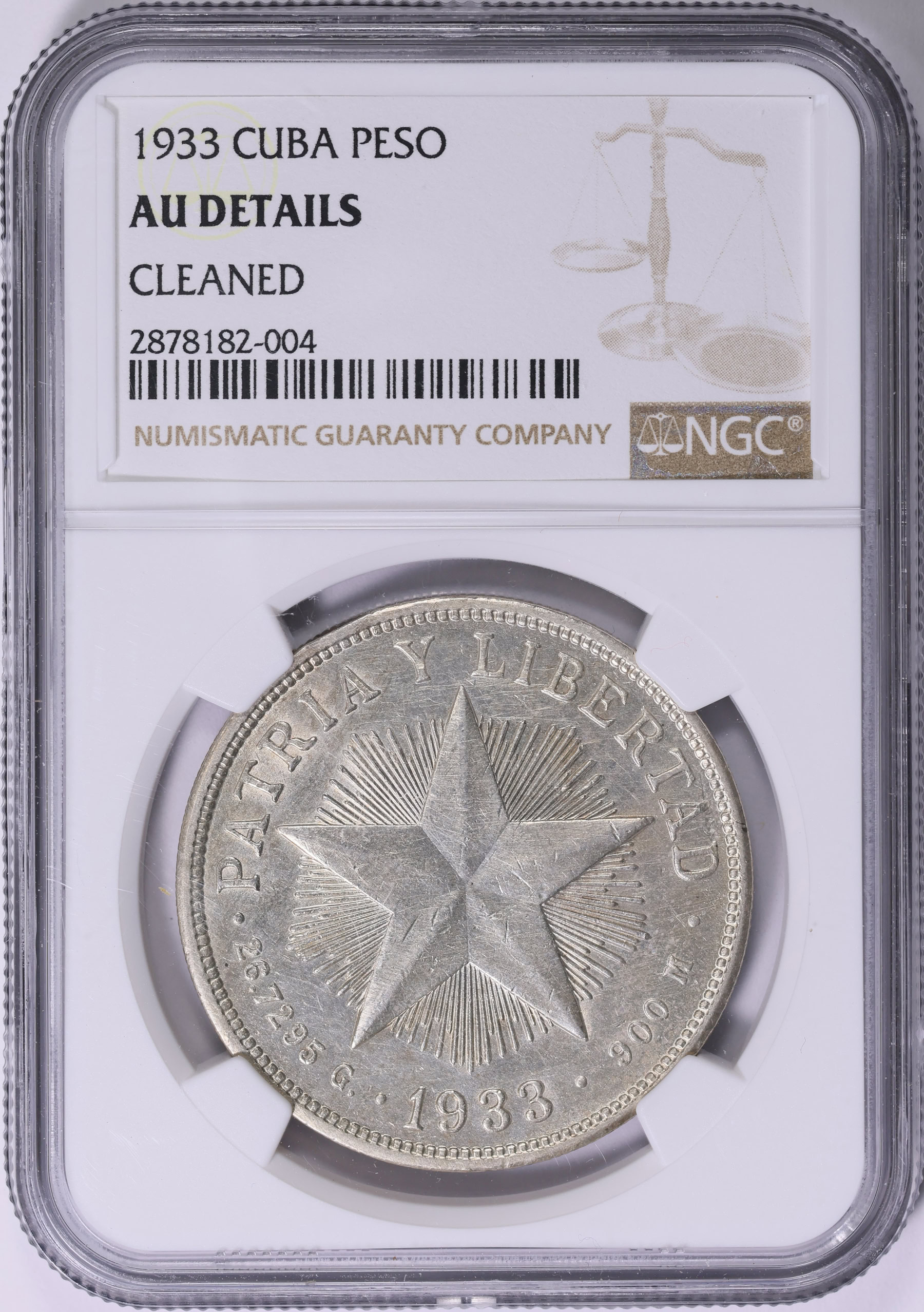 Cuba 1933 Silver Peso KM-15.2 NGC AU Details (Item 1801100 ...