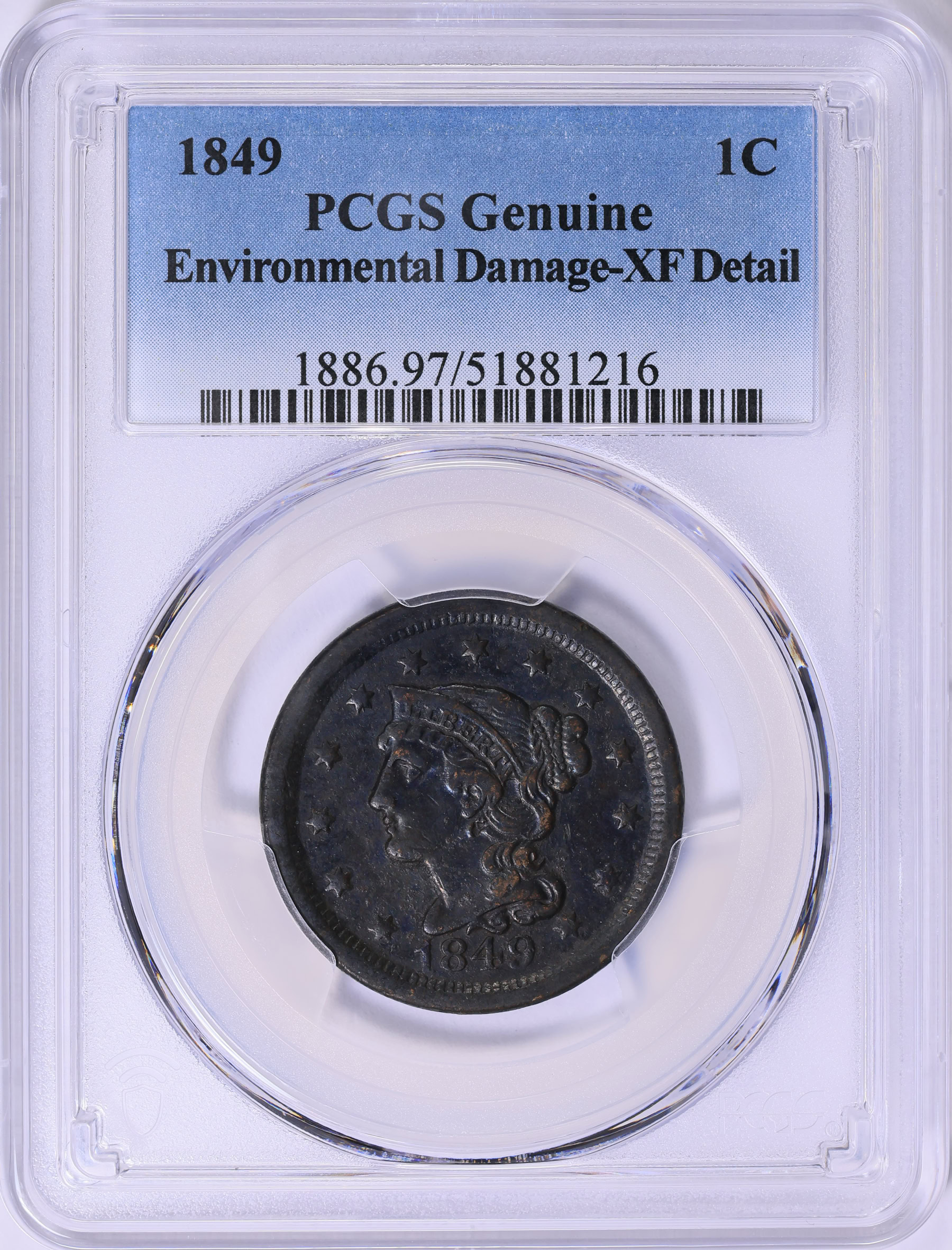 1849 Braided Hair Cent PCGS Genuine XF Details (Item 1801218 ...