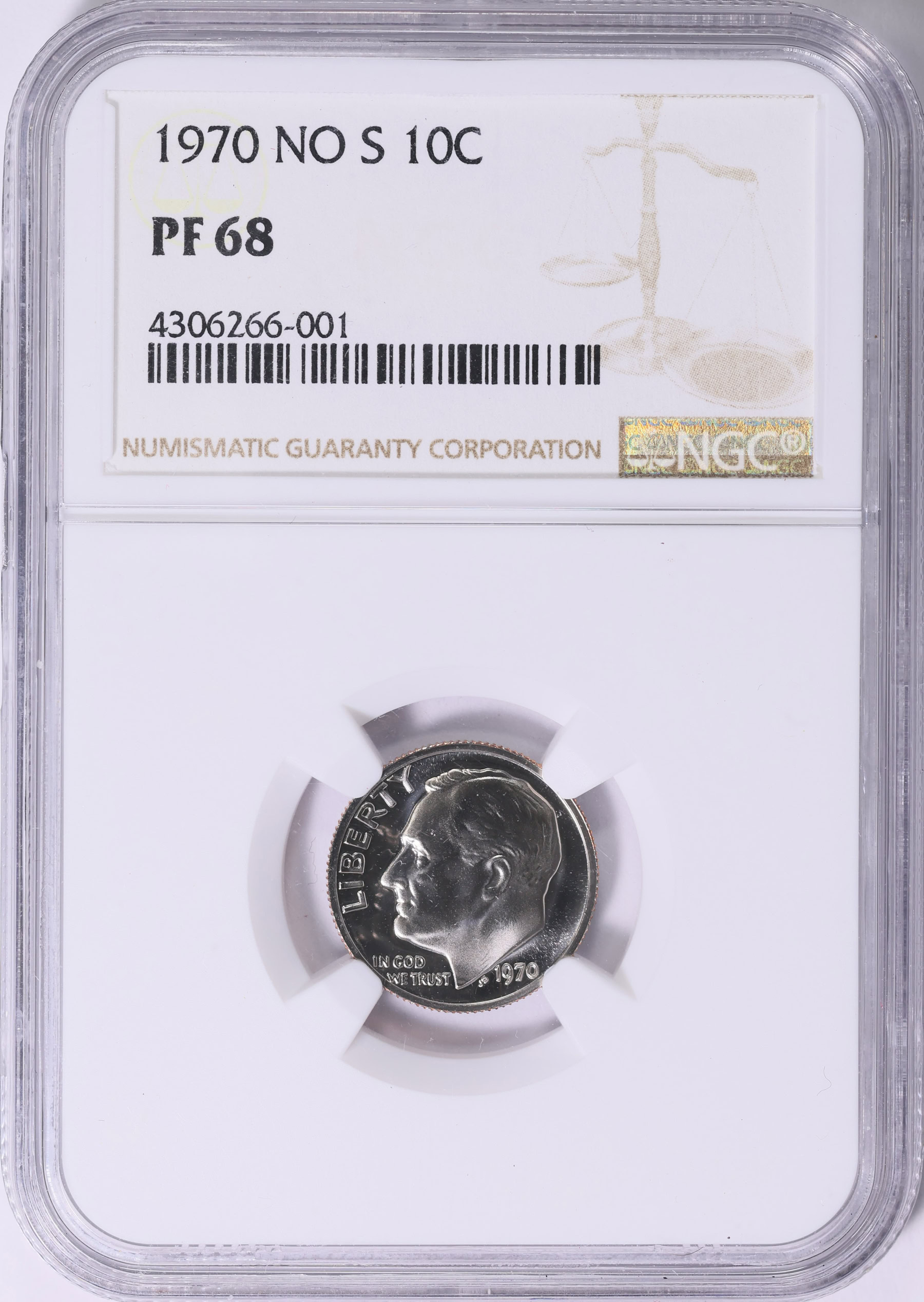 1970 Roosevelt Dime No S NGC Proof-68 (Item 1801304) | GreatCollections ...