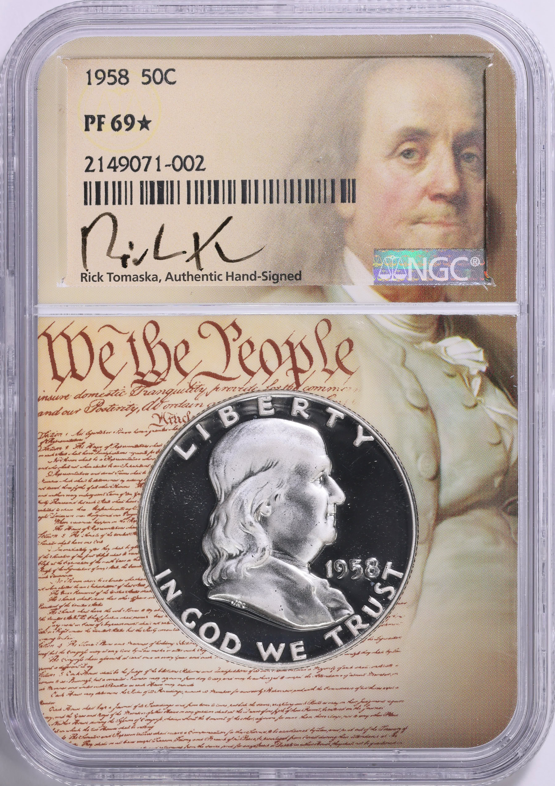 1958 Franklin Half Dollar NGC Proof-69 ★ (Rick Tomaska Signed Label ...