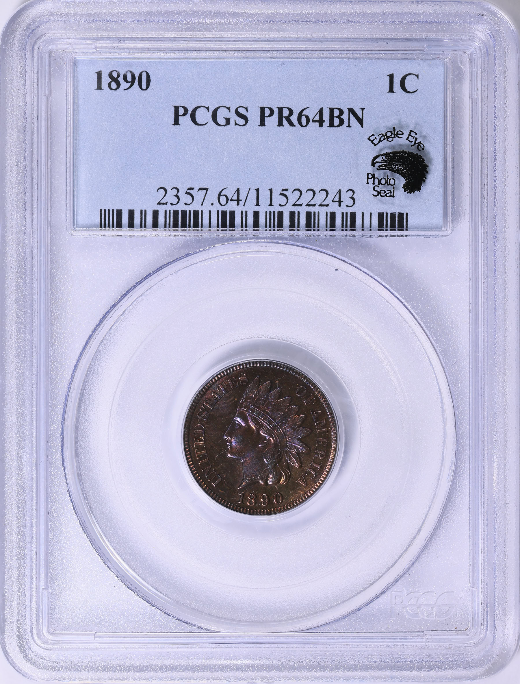 1890 Indian Cent PCGS Proof-64 BN (Toned) (Eagle Eye Seal) (Item 1801464) | GreatCollections ...