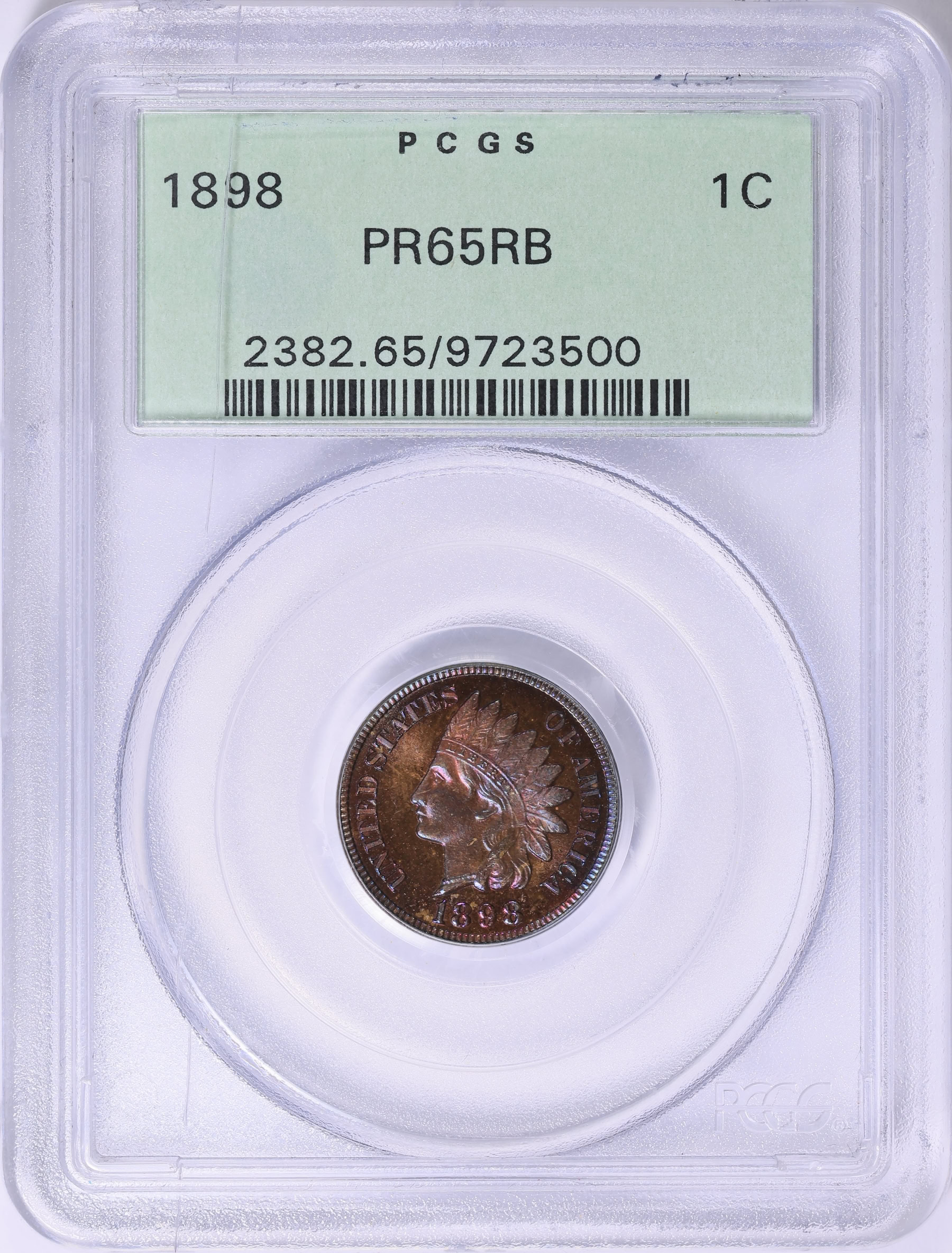 1898 Indian Cent PCGS Proof-65 RB OGH (Toned) (Item 1801468) | GreatCollections Coin Auctions