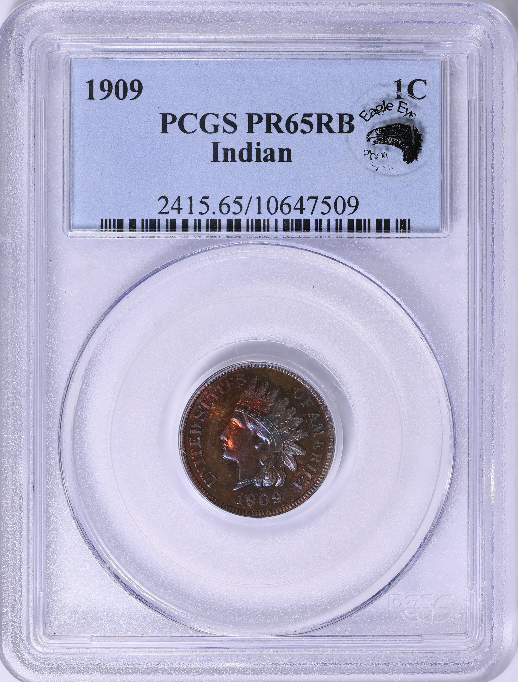 1909 Indian Cent PCGS Proof-65 RB (Toned) (Eagle Eye Seal) (Item 1801484) | GreatCollections ...