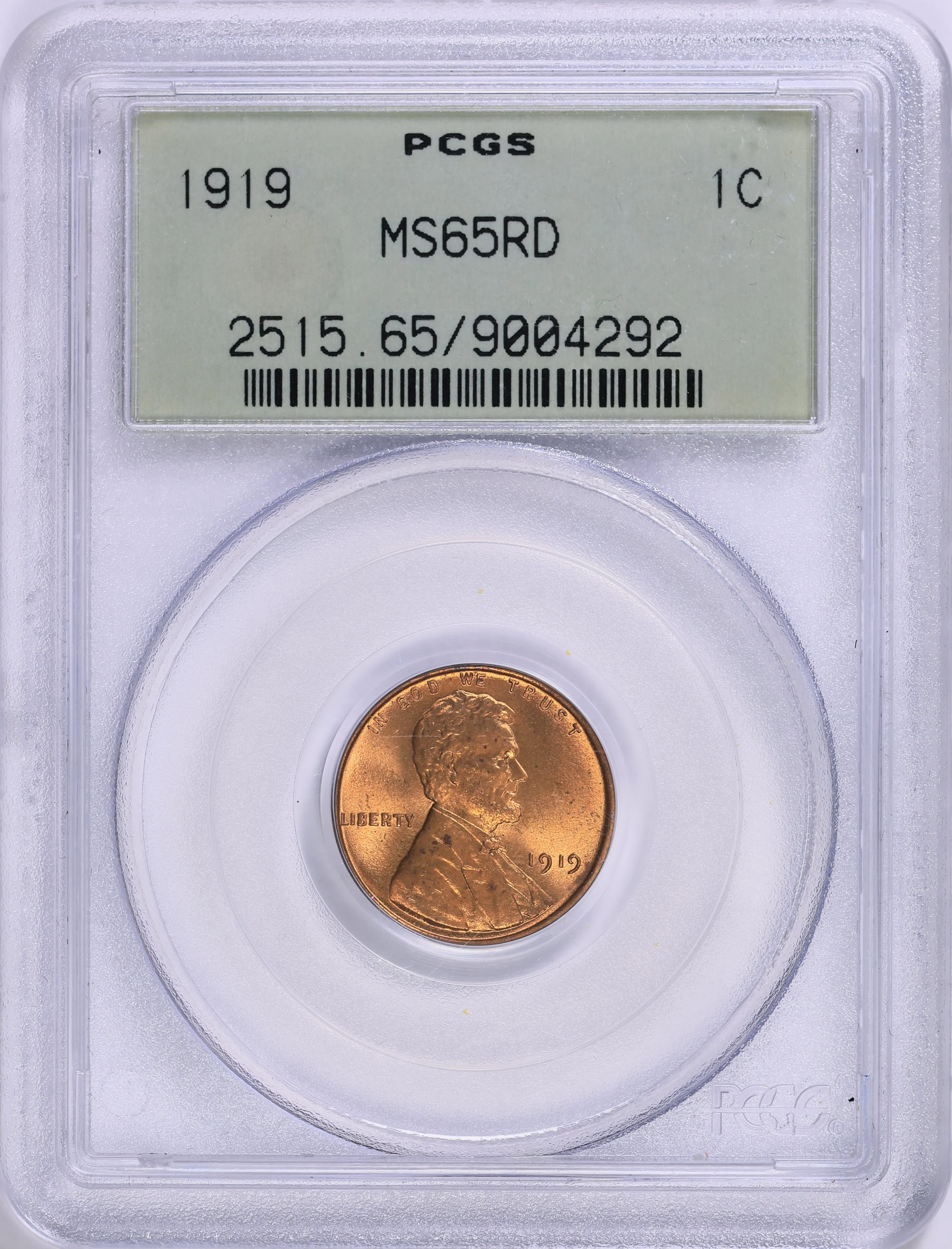 1919 Lincoln Cent PCGS MS-65 RD OGH (Item 1801506) | GreatCollections ...