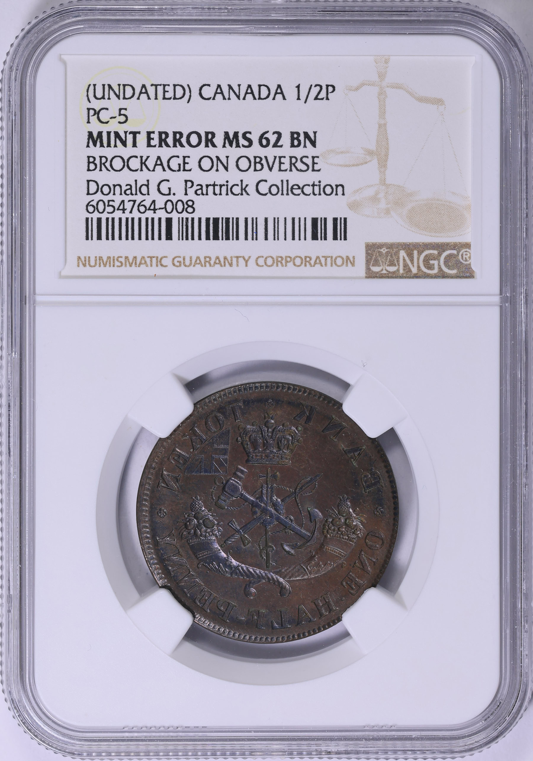 Canada - Upper Canada Mint Error ND 1/2 Penny Token KM-Tn2 Brockage on Obverse NGC MS-62 BN (Ex ...