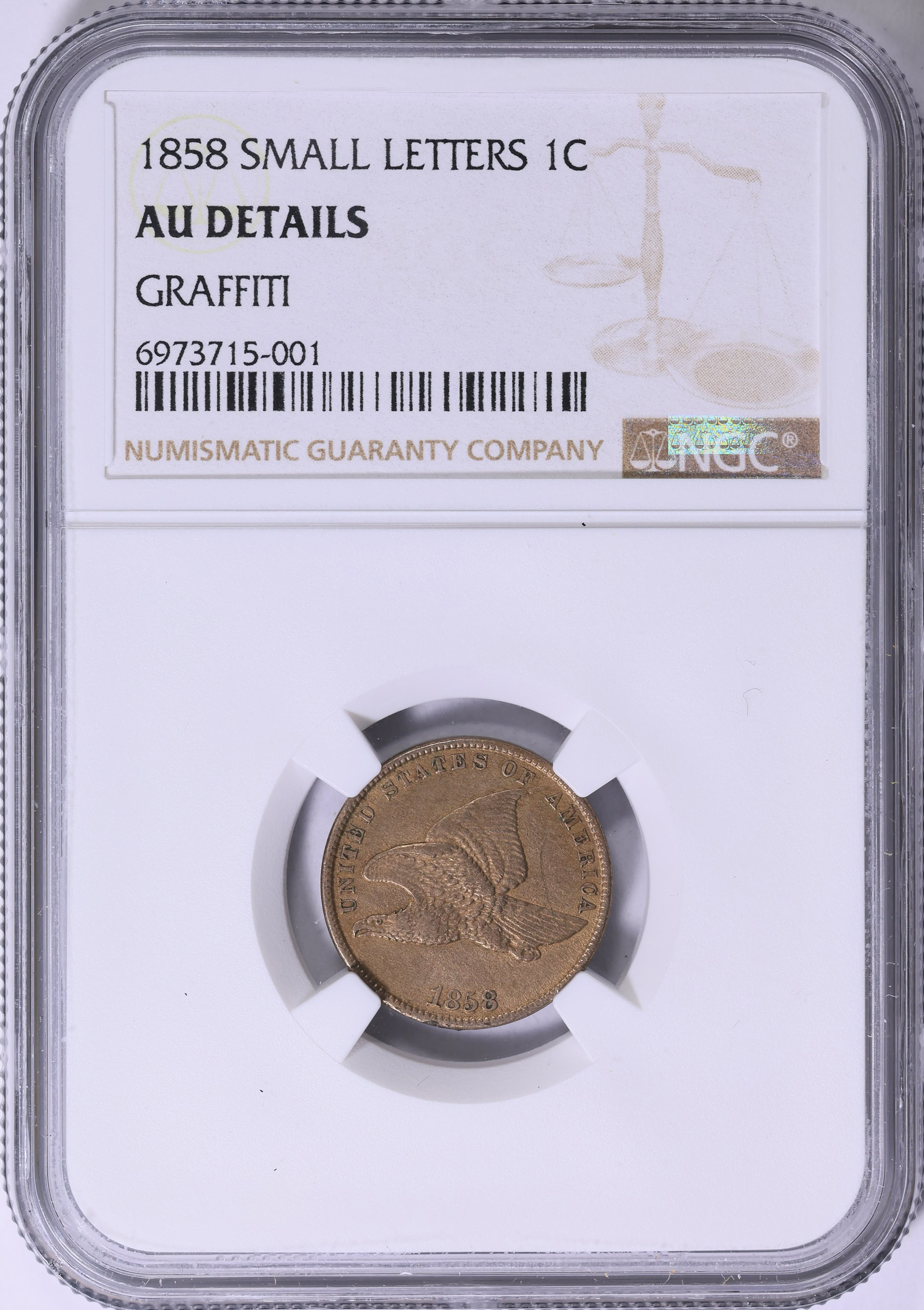 1858 Flying Eagle Cent Small Letters NGC AU Details (Item 1801570 ...