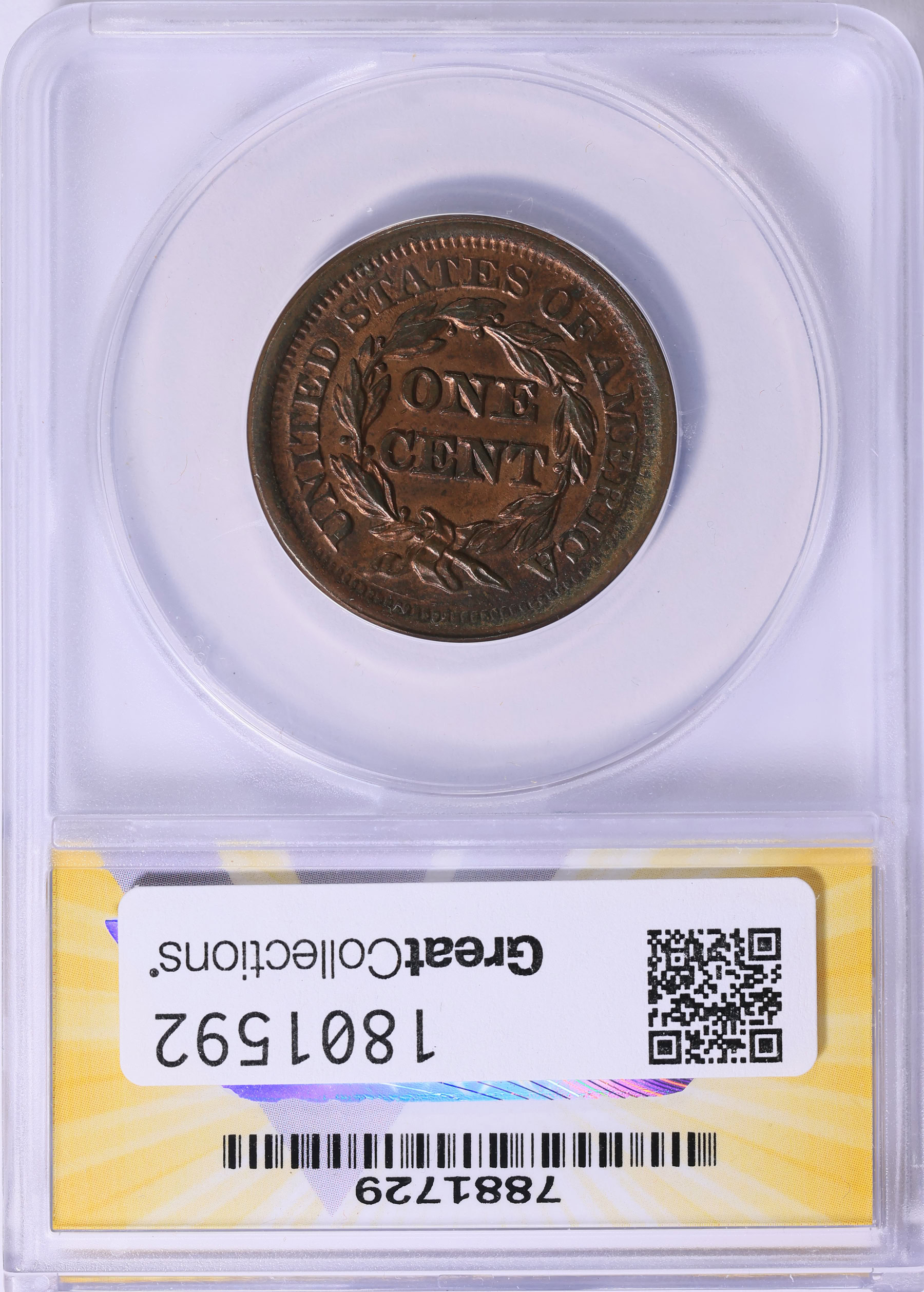 1851 Braided Hair Cent ANACS MS-60 Details (Item 1801592 ...