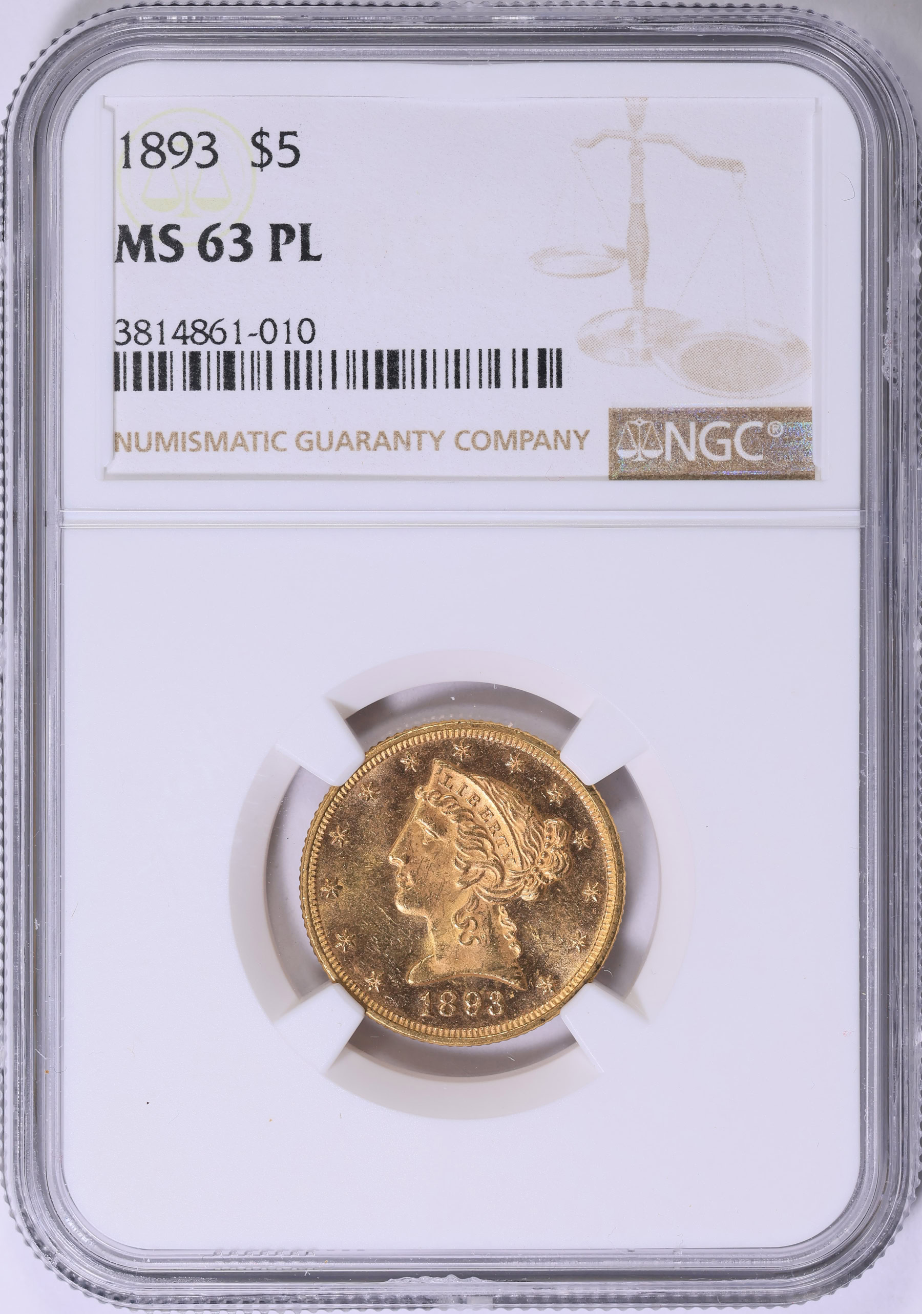 1893 Liberty Gold Half Eagle NGC MS-63 PL (Item 1801615) | GreatCollections Coin Auctions