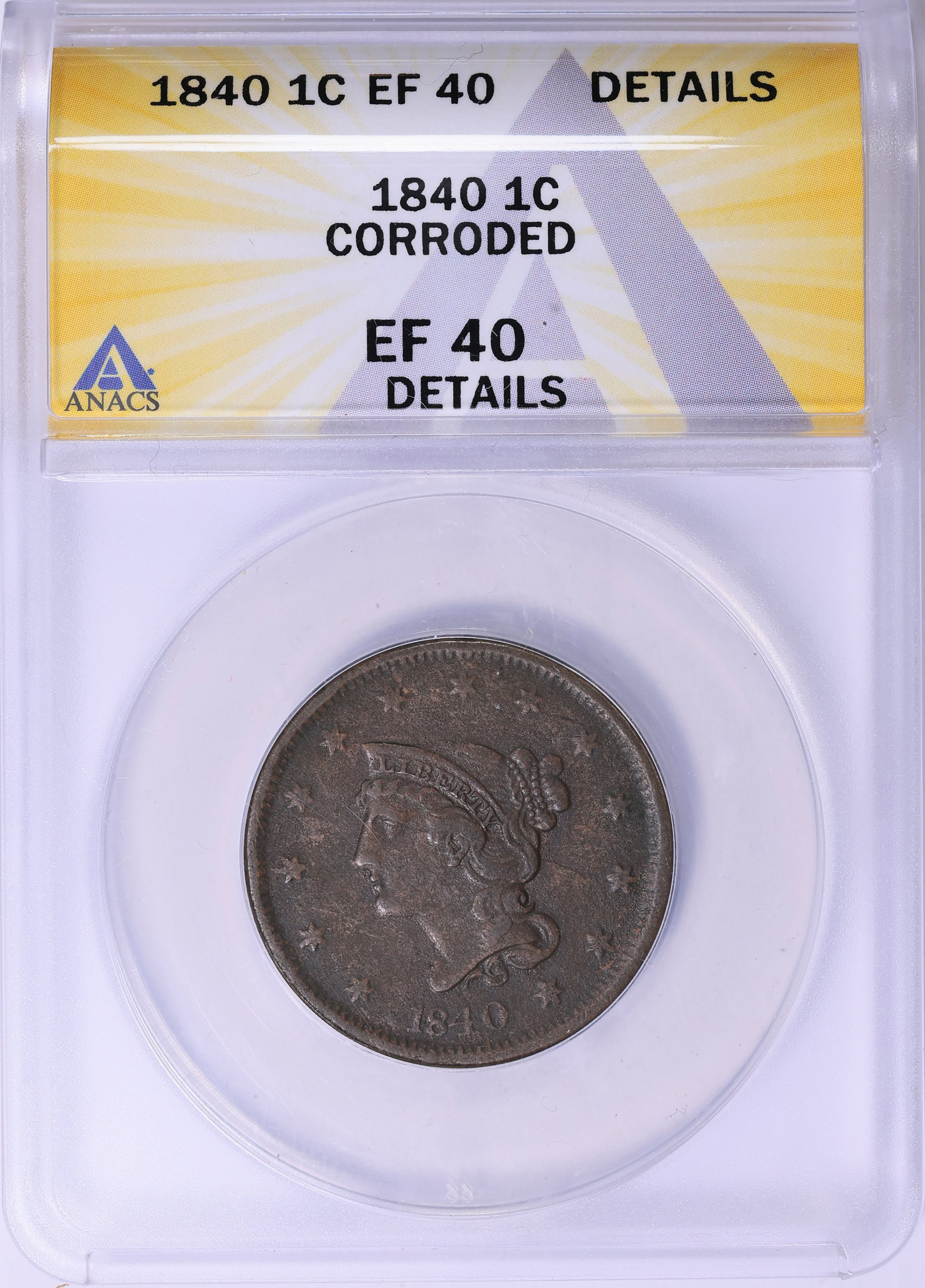 1840 Braided Hair Cent ANACS XF-40 Details (Item 1801619 ...