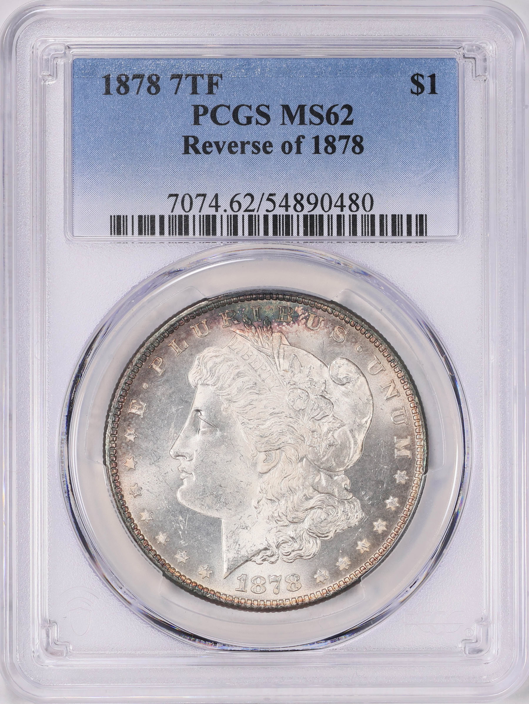 1878 Morgan Silver Dollar 7 Tailfeathers, Reverse of 1878 PCGS MS-62 (Toned) (Item 1801696 ...