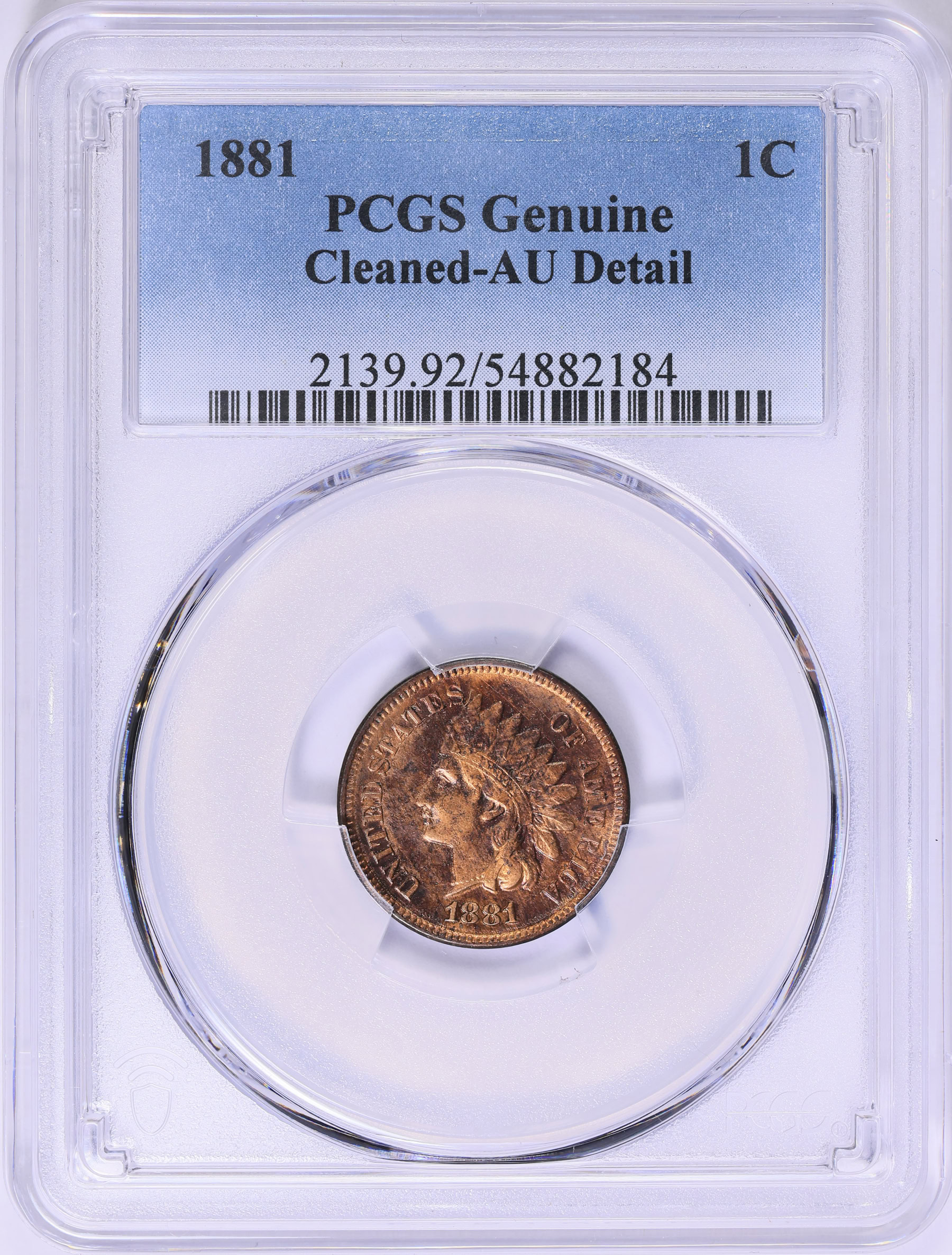 1881 Indian Cent PCGS Genuine AU Details (Item 1801729) | GreatCollections Coin Auctions