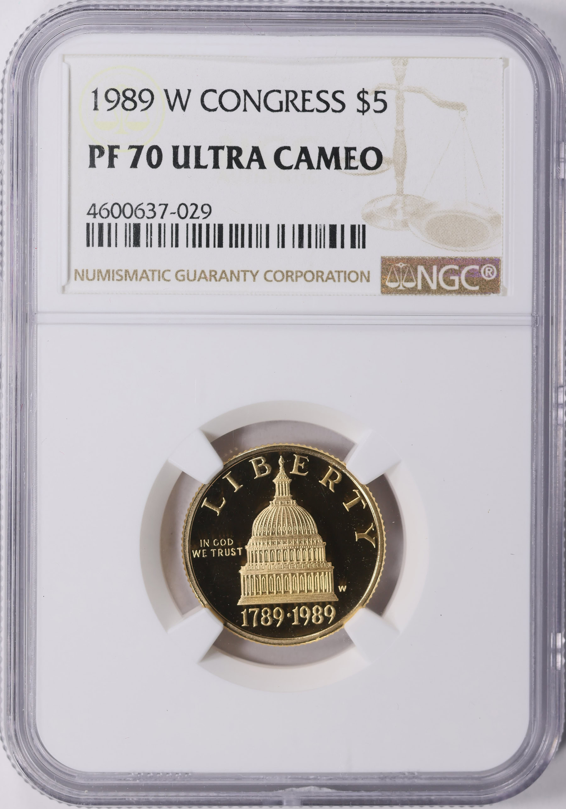 1989-W Congress Bicentennial Gold $5 NGC Proof-70 UC (Item 1801837 ...