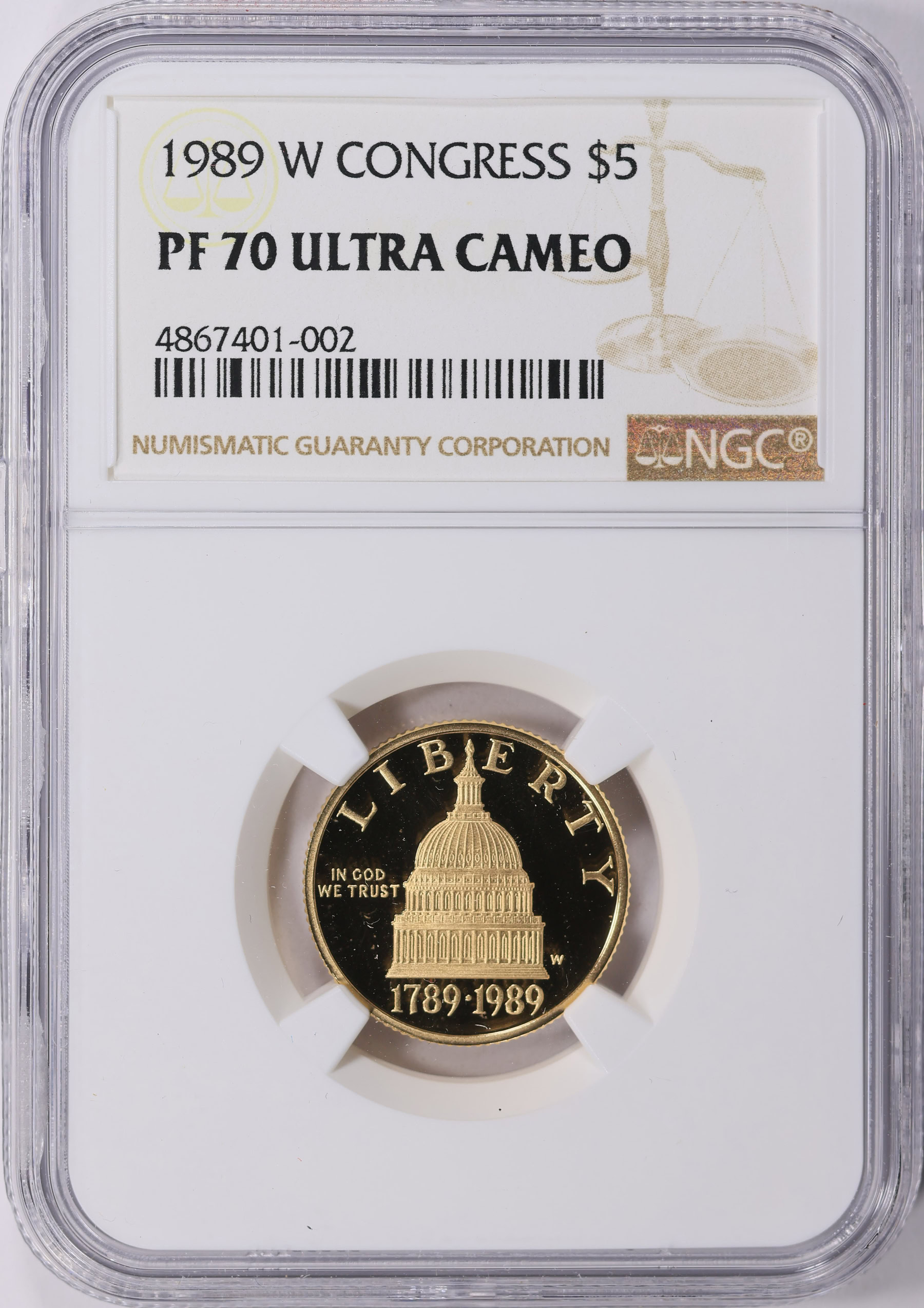 1989-W Congress Bicentennial Gold $5 NGC Proof-70 UC (Item 1801851 ...