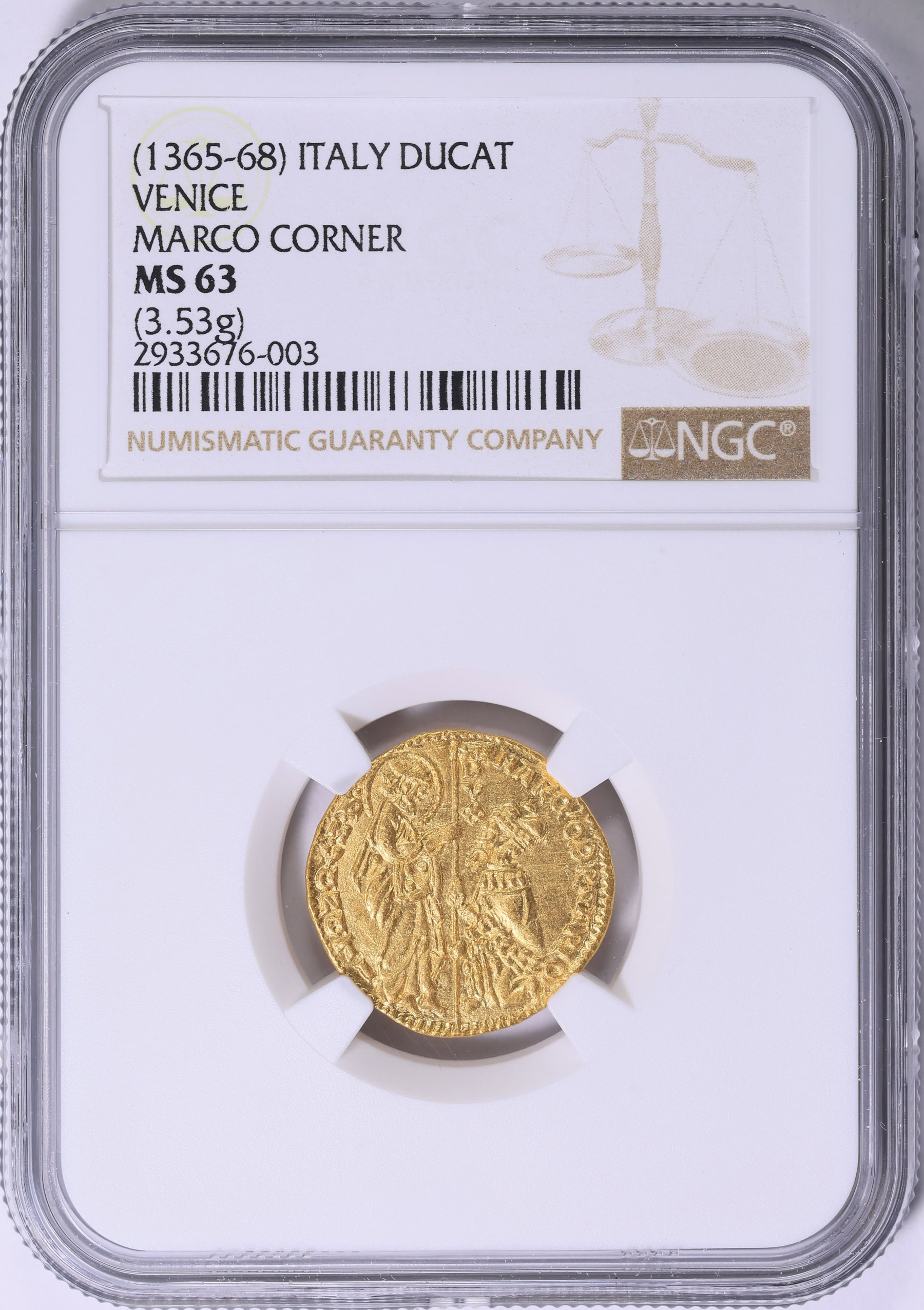 Italy - Venice ND (1365-68) Gold Ducat of Marco Corner NGC MS-63 (3.53gms) (Item 1801950 ...