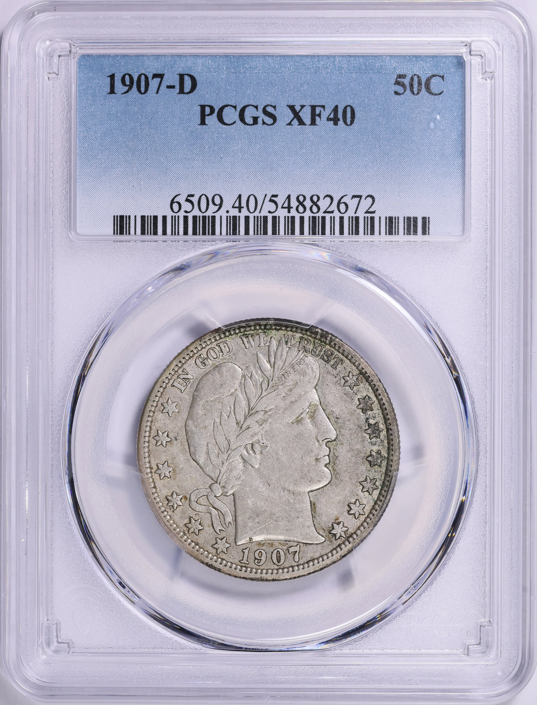 1907-D Barber Half Dollar PCGS XF-40 (Item 1801963) | GreatCollections Coin Auctions