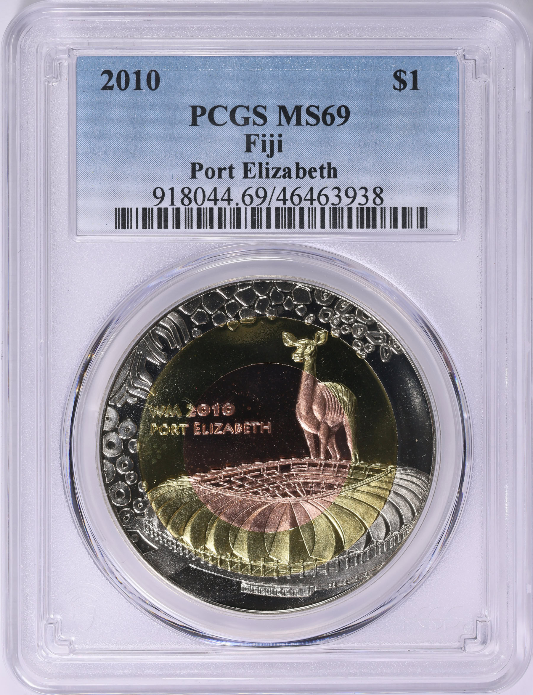 Fiji 2010 Trimetallic Dollar Port Elizabeth FIAA World Cup KM-163 PCGS ...