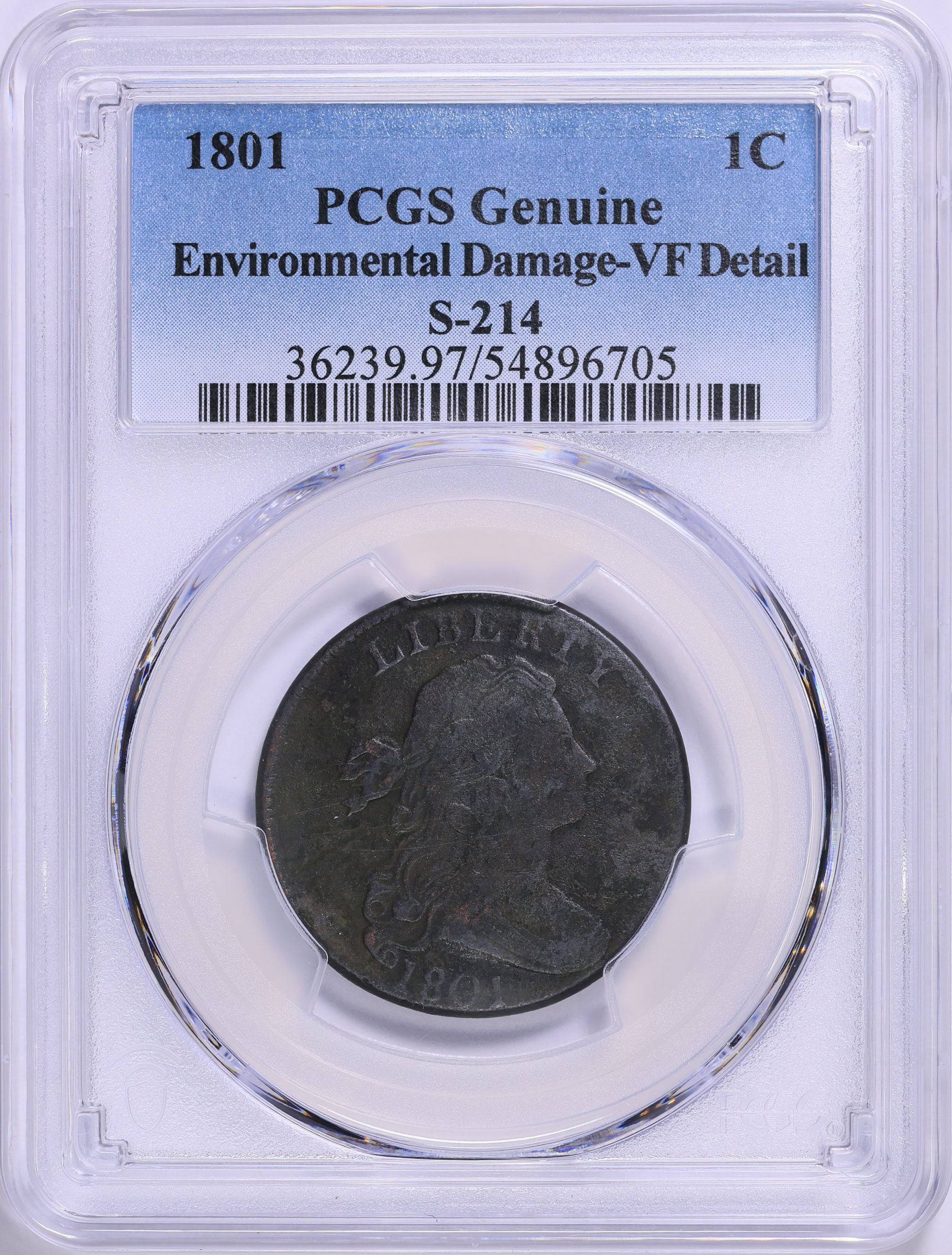 1801 Draped Bust Cent Sheldon 214 PCGS Genuine VF Details (Item 1802086 ...