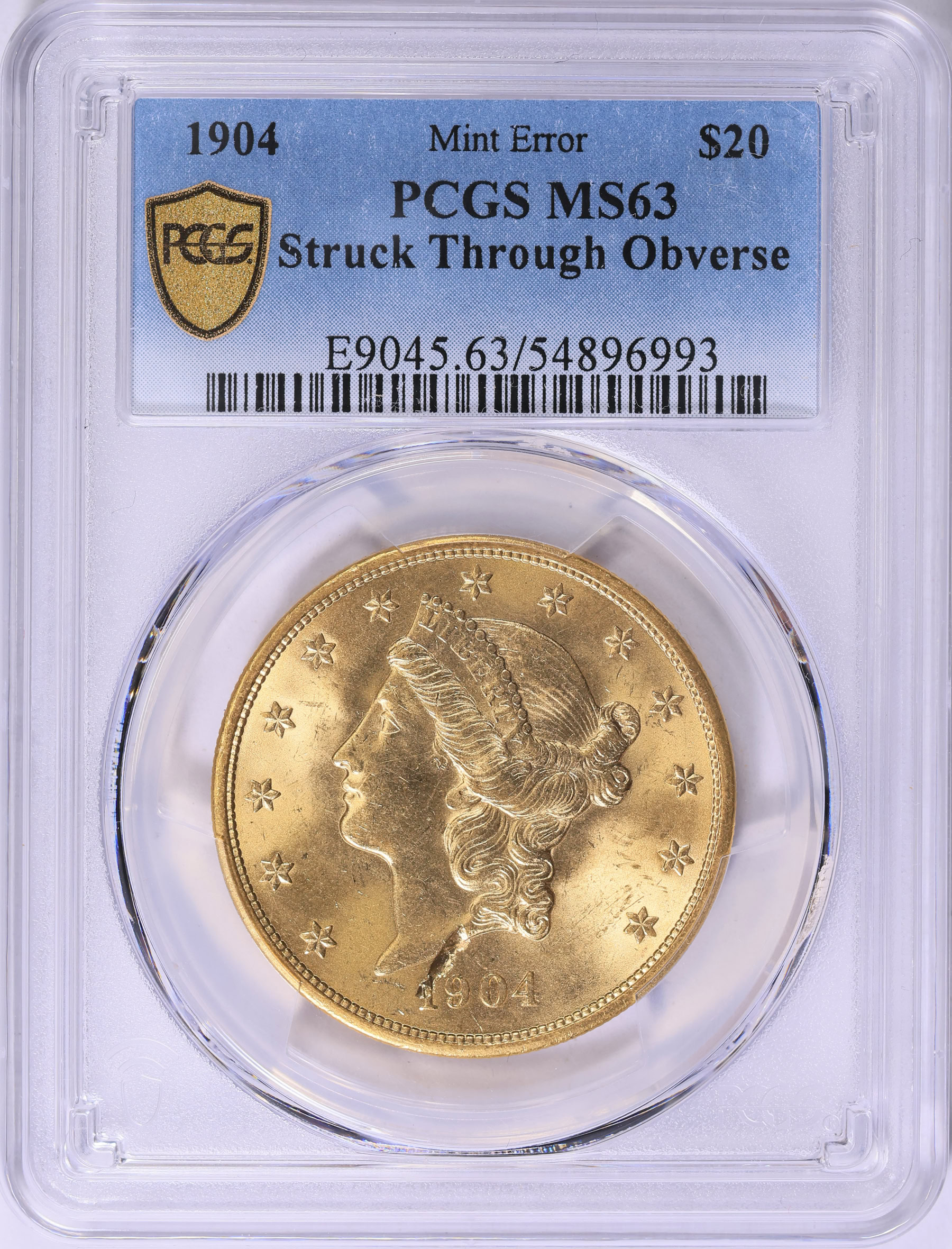 Mint Error 1904 Liberty Gold Double Eagle Struck Through Obverse PCGS ...