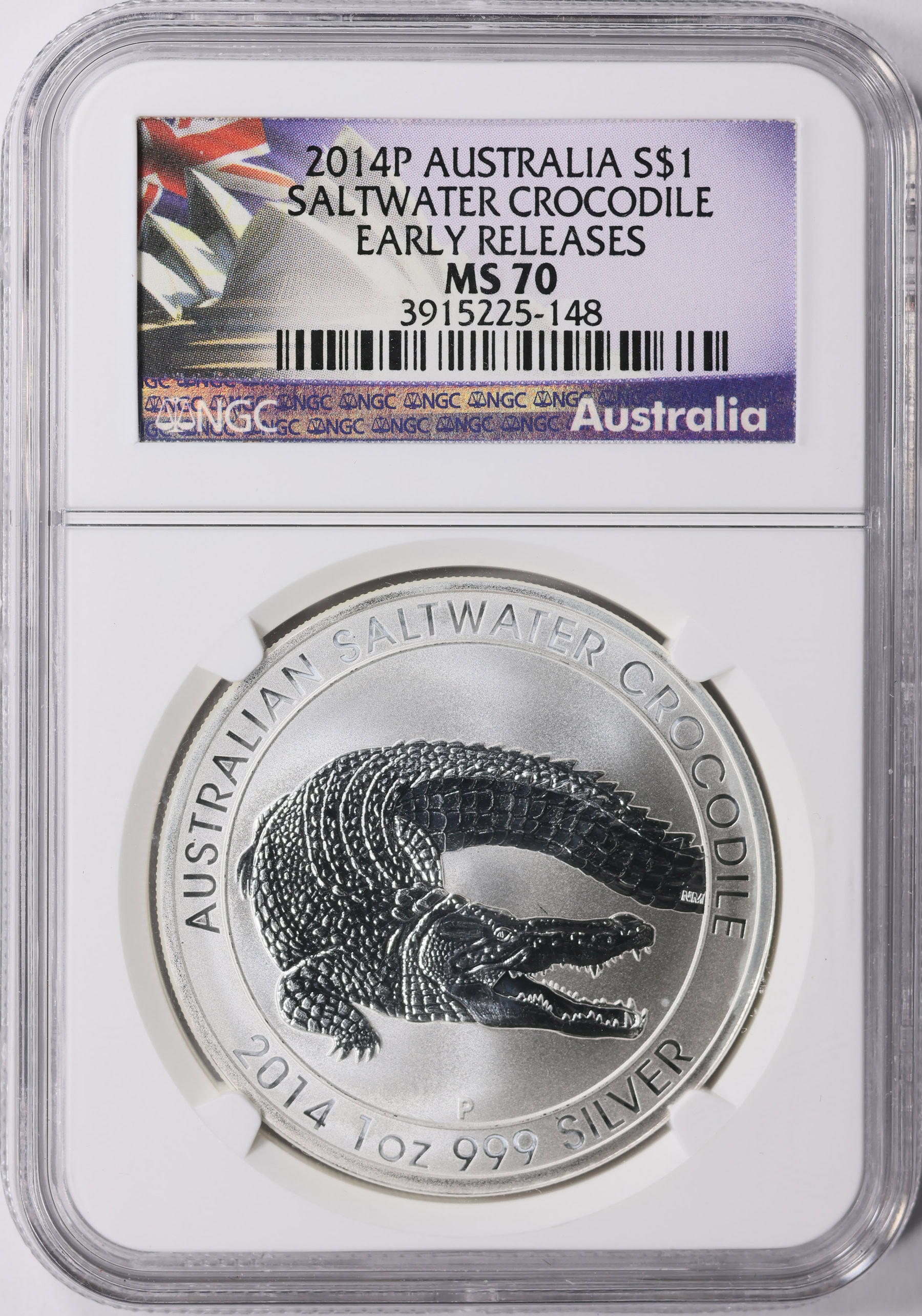 Australia 2014-P Silver Dollar Saltwater Crocodile Early Releases NGC ...