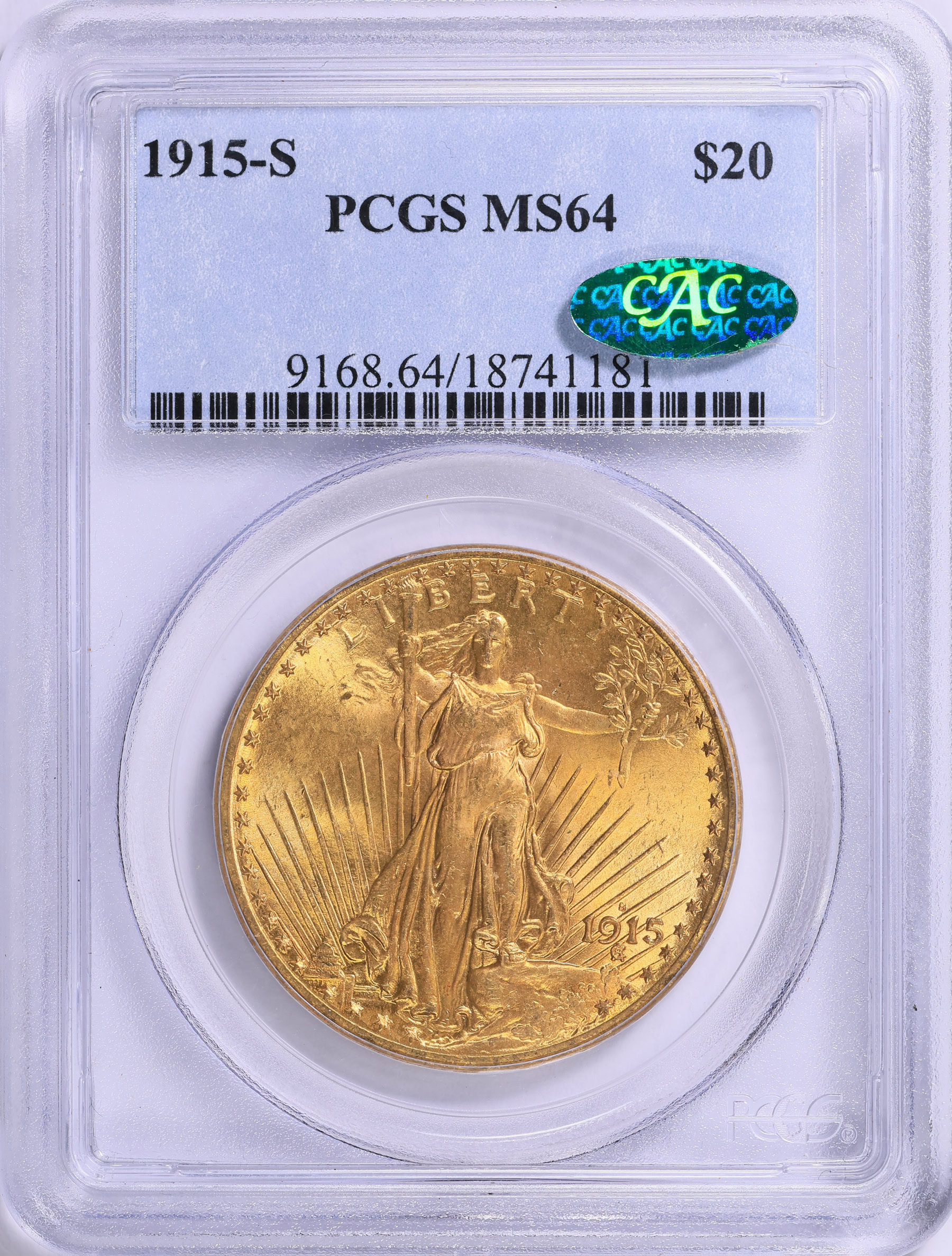 1915-S Saint-Gaudens Gold Double Eagle PCGS MS-64 (CAC Green) (Item 1802256) | GreatCollections ...