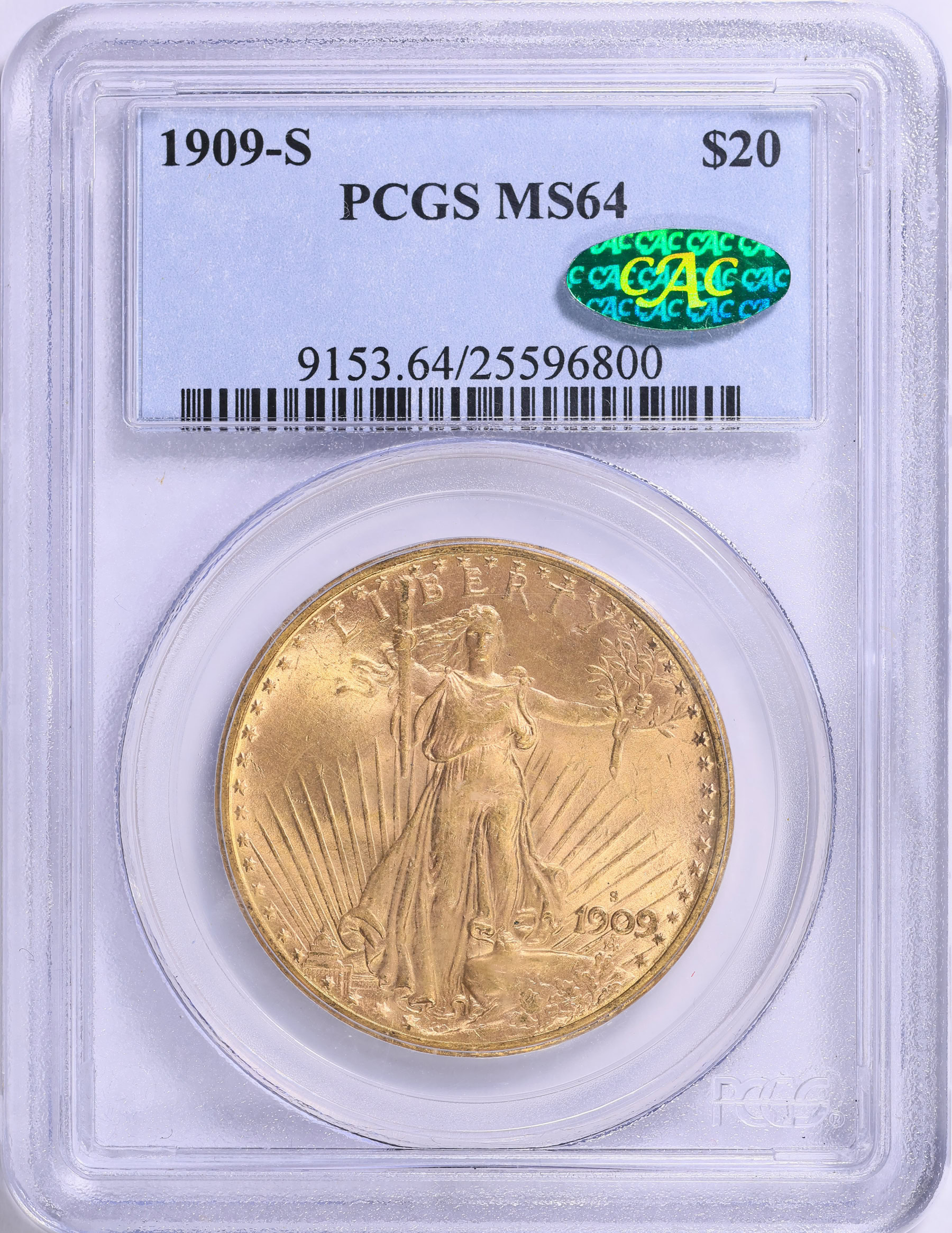 1909-S Saint-Gaudens Gold Double Eagle PCGS MS-64 (CAC Green) (Item 1802269) | GreatCollections ...