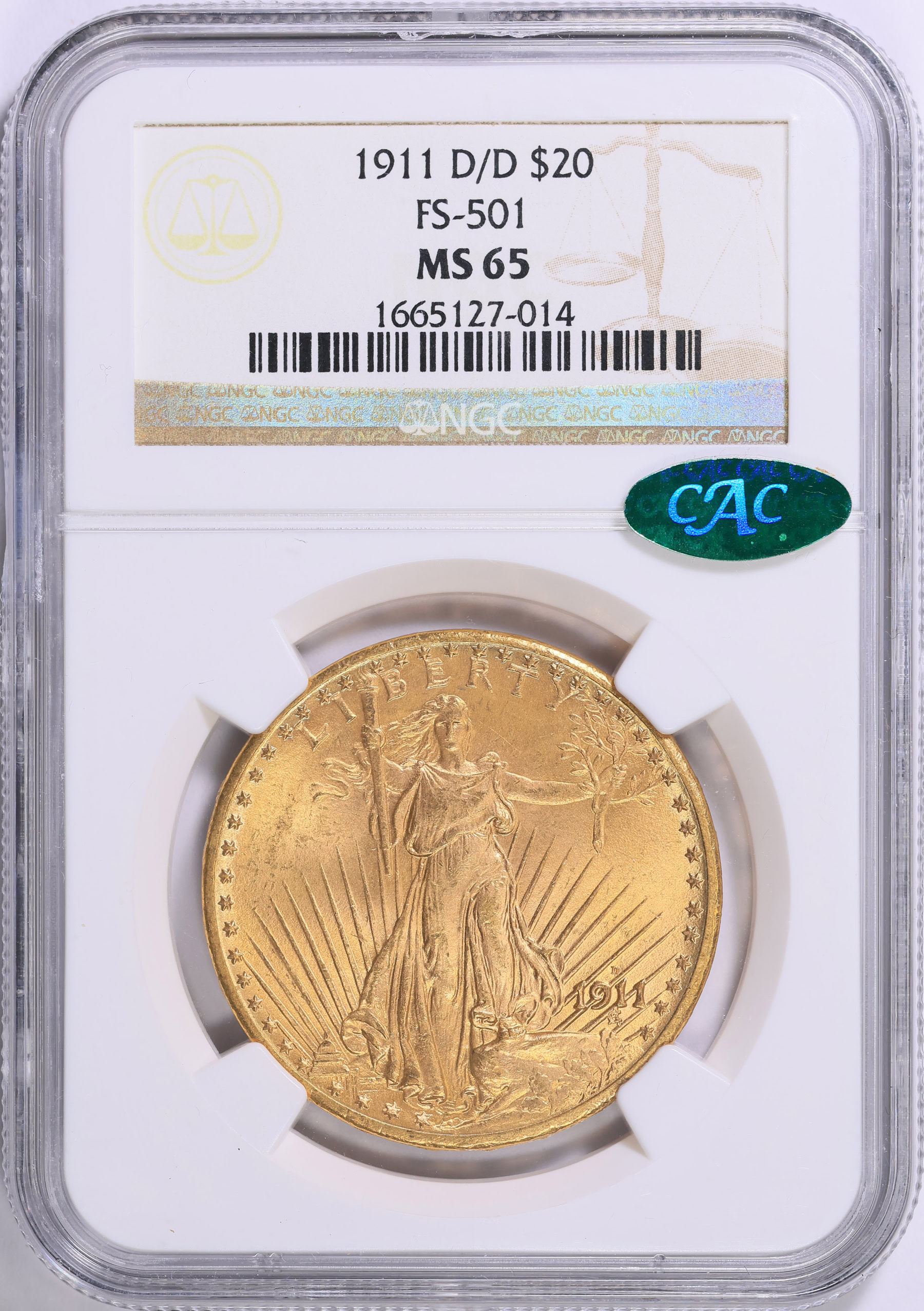 1911-D/D Saint-Gaudens Gold Double Eagle FS-501 NGC MS-65 (CAC Green ...
