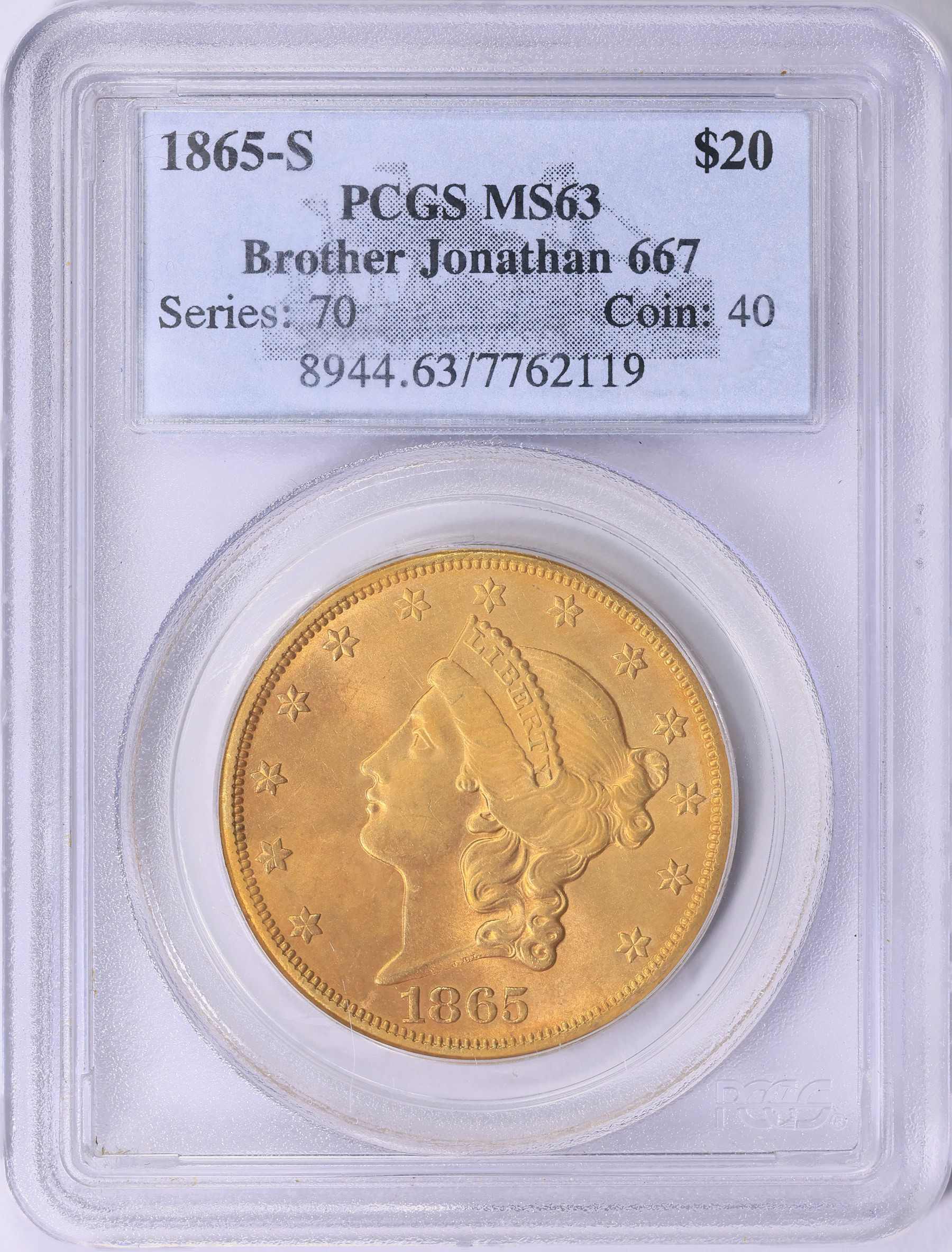 1865-S Liberty Gold Double Eagle PCGS MS-63 (Brother Jonathan Shipwreck) (Item 1802292 ...
