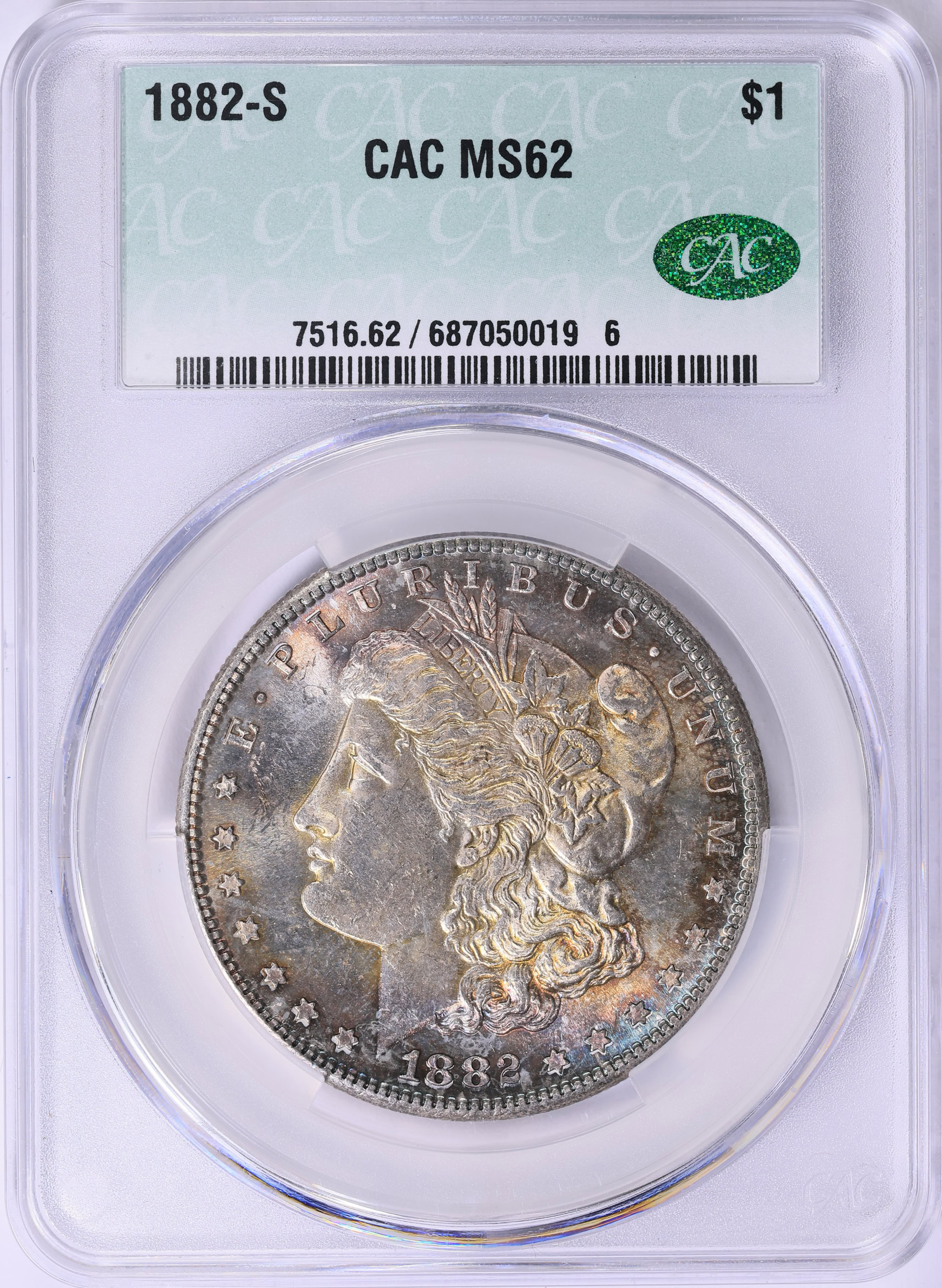 1882-S Morgan Silver Dollar CACG MS-62 (Toned) (Item 1802322) | GreatCollections Coin Auctions