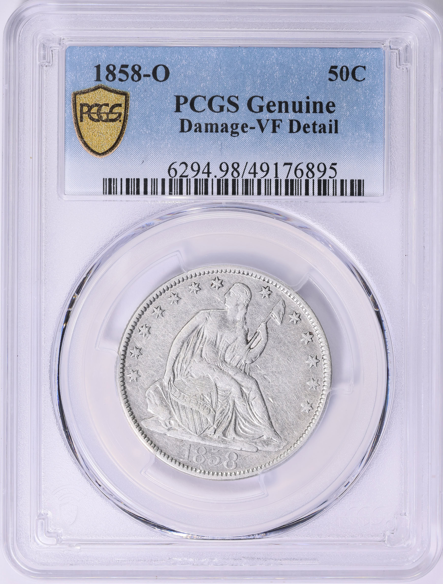 1858-O Seated Liberty Half Dollar PCGS Genuine VF Details (Item 1802329) | GreatCollections Coin ...